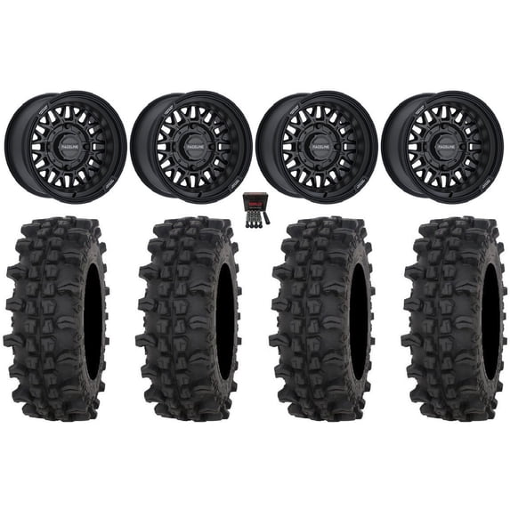 Raceline Omega 14" Wheels Black 28" ACP Tires Can-Am Commander Maverick ...