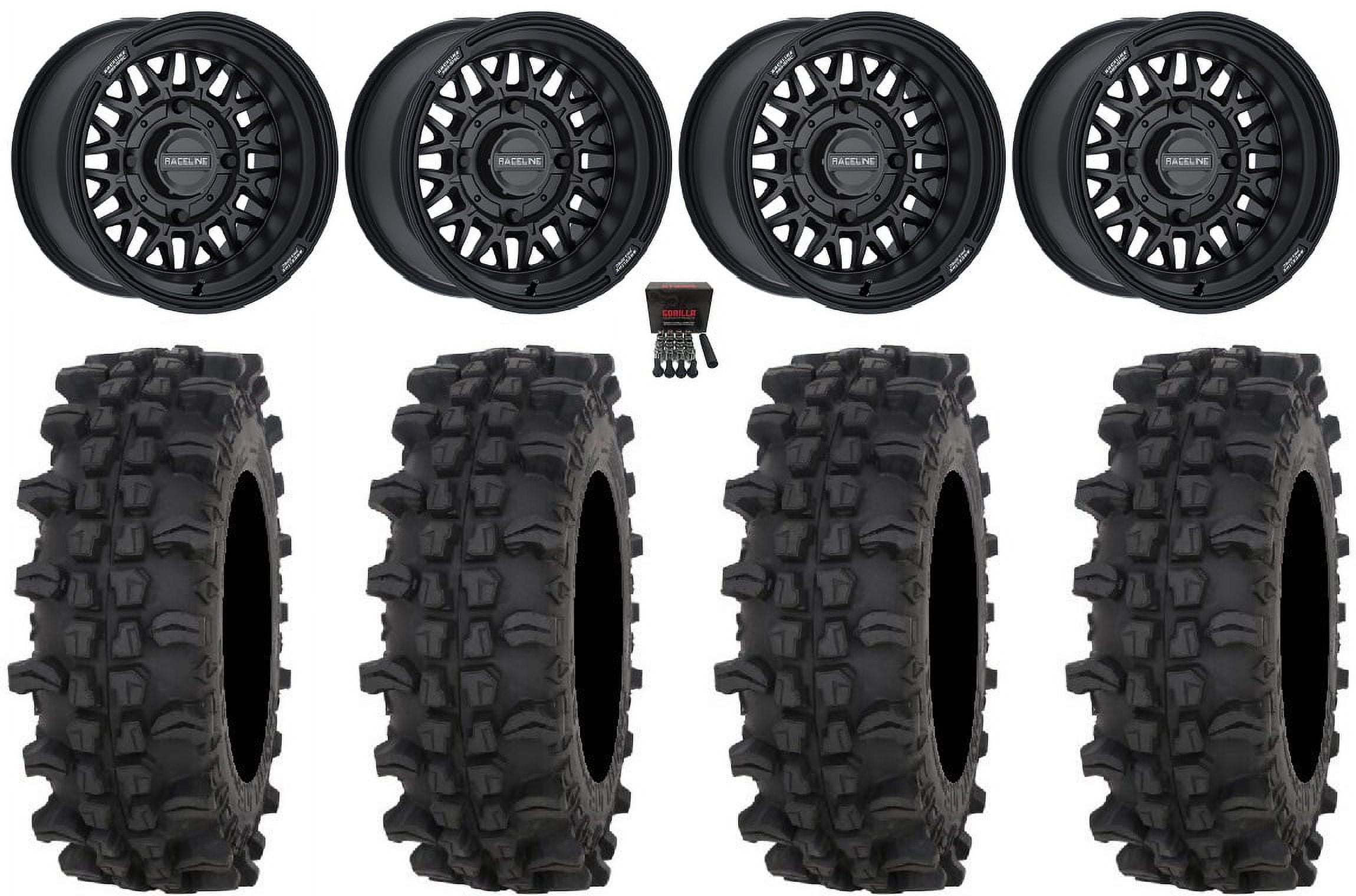 Raceline Omega 14" Wheels Black 28" ACP Tires Can-Am Maverick X3 ...