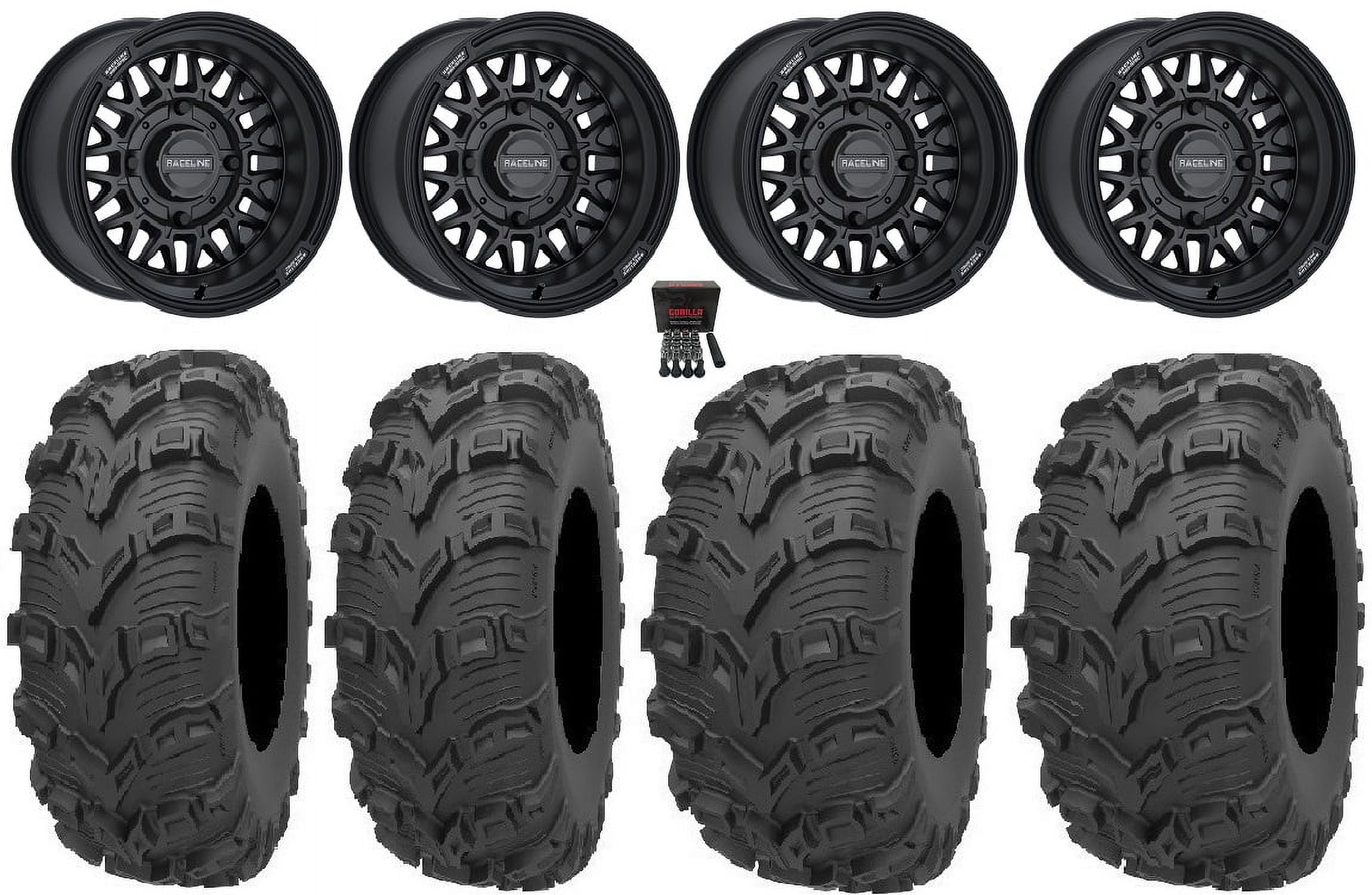 Raceline Omega 14" Wheels Black 28" Bear Claw EVO Tires Polaris RZR XP ...