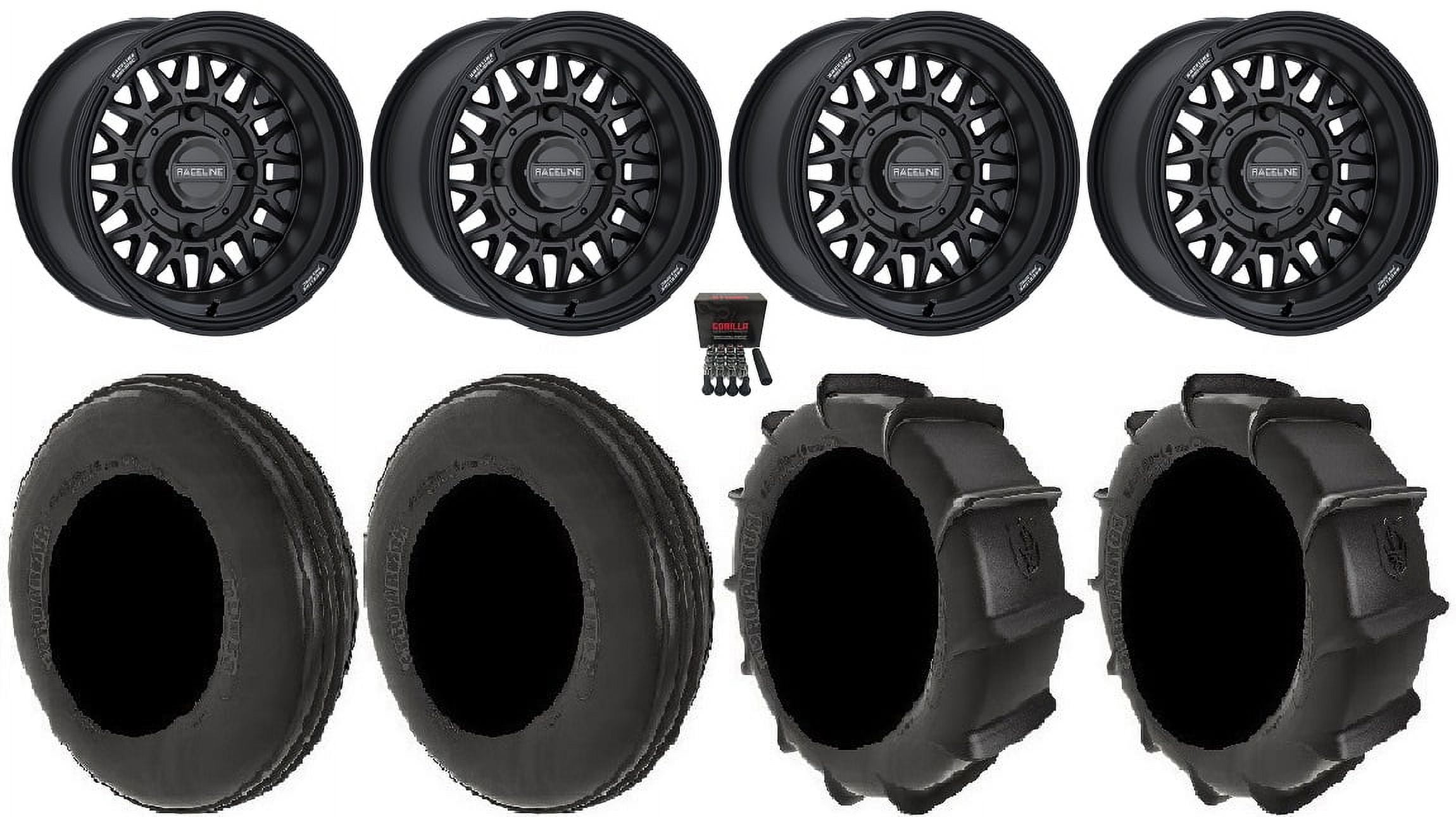 Raceline Omega 14" Wheels Black 28" Dune Tires Polaris RZR XP 1000 ...