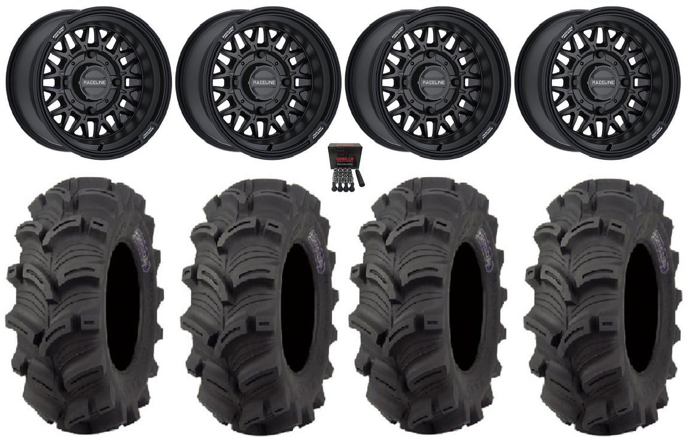 Raceline Omega 14" Wheels Black 28" Executioner Tires Can-Am Commander ...