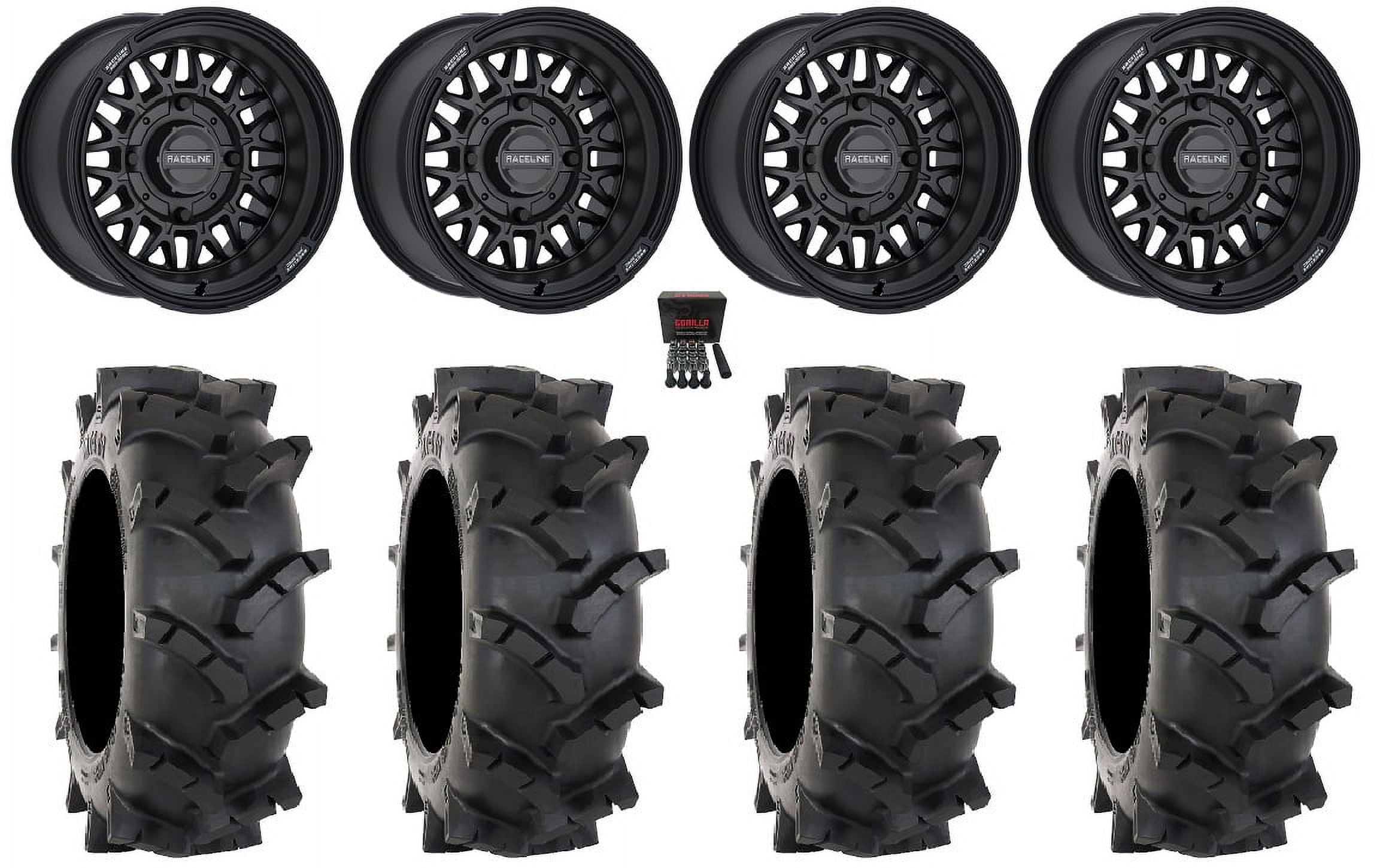 Raceline Omega 14" Wheels Black 28" MT410 Tires Can-Am Commander ...