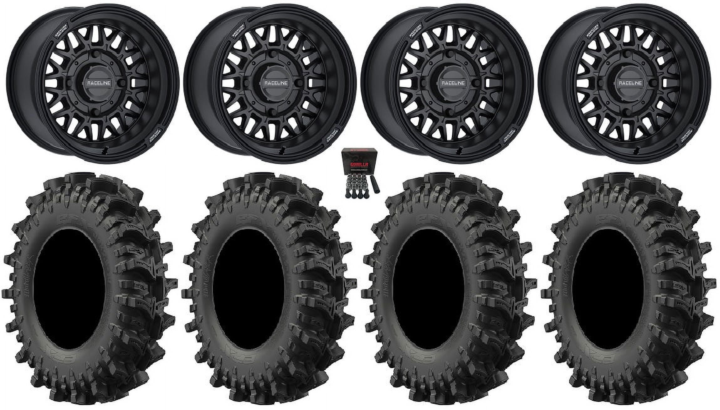 Raceline Omega 14" Wheels Black 28" MotoSlayer Tires Kawasaki Mule Pro ...