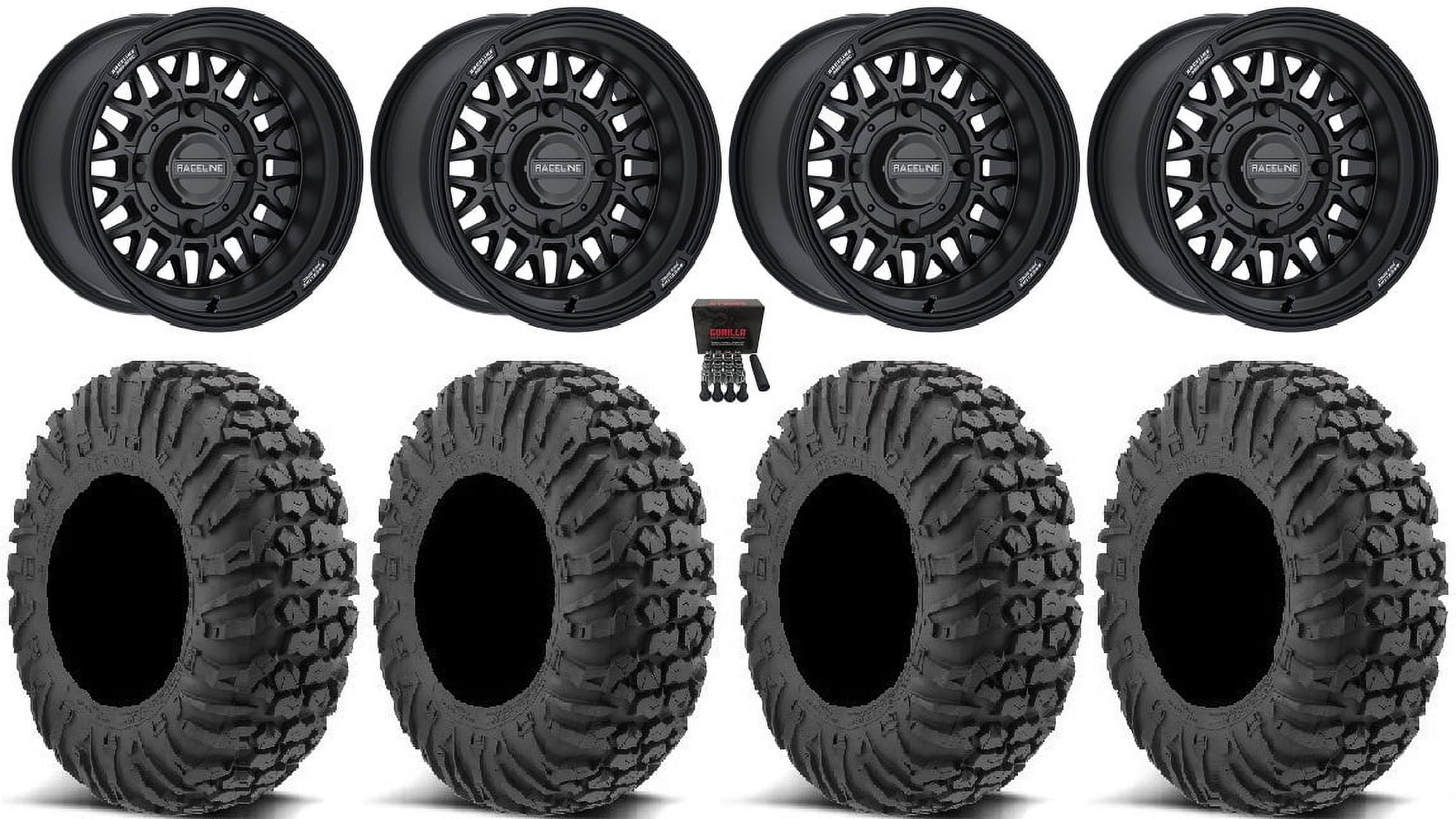 Raceline Omega 14" Wheels Black 28" MotoVator Tires Can-Am Maverick X3 ...
