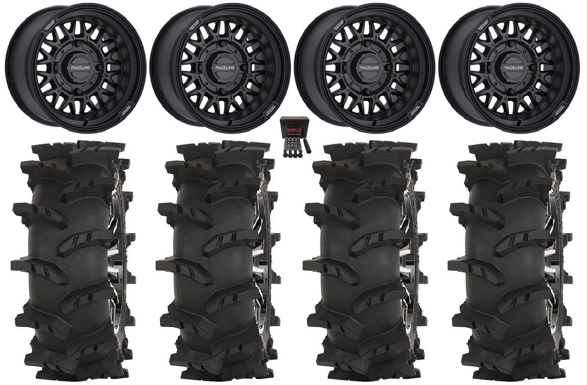 Raceline Omega 14" Wheels Black 28" Outlaw Max Tires Can-Am Commander ...