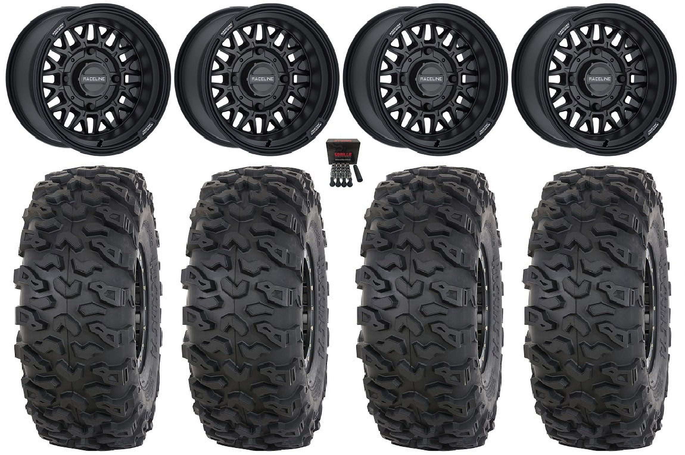 Raceline Omega 14" Wheels Black 28" Roctane T4 Tires Can-Am Commander ...