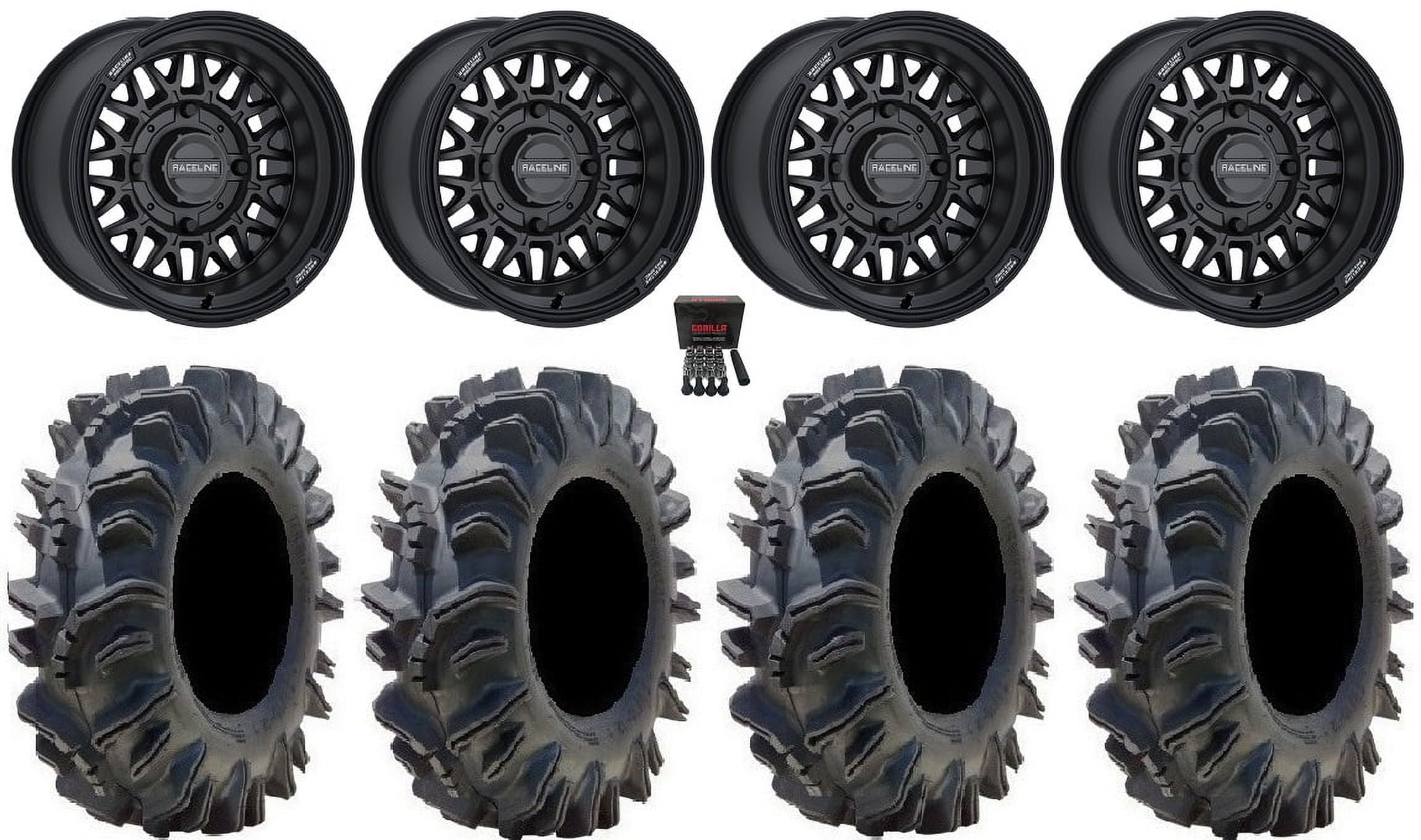 Raceline Omega 14" Wheels Black 28" Terminator Tires Can-Am Maverick X3 ...