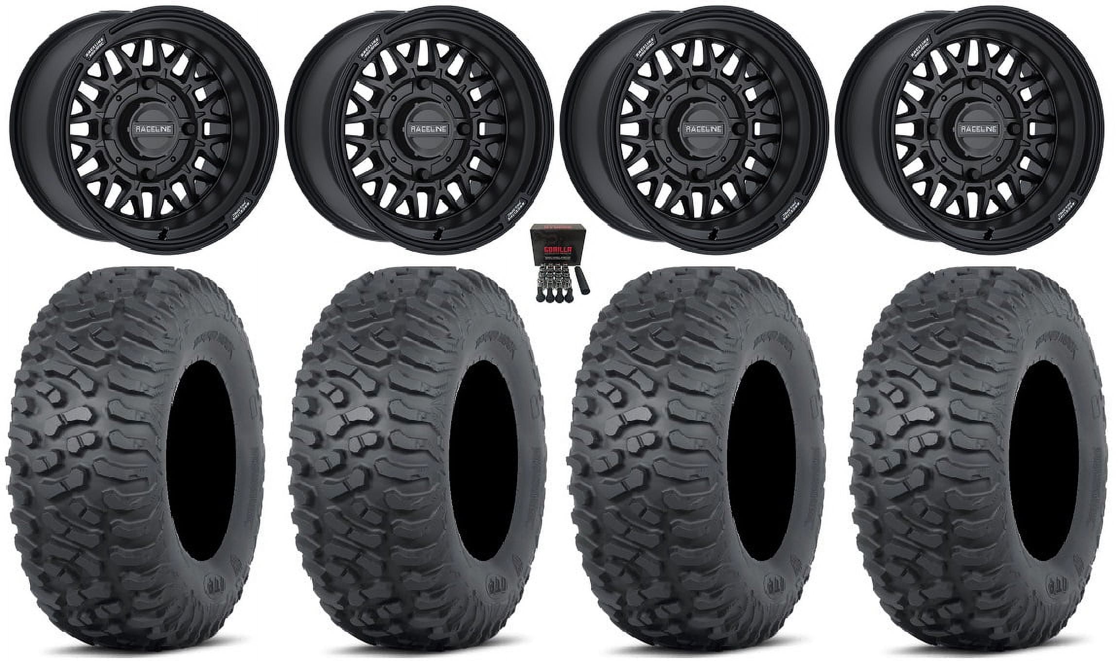 Raceline Omega 14" Wheels Black 28" Terra Hook Tires Can-Am Commander ...