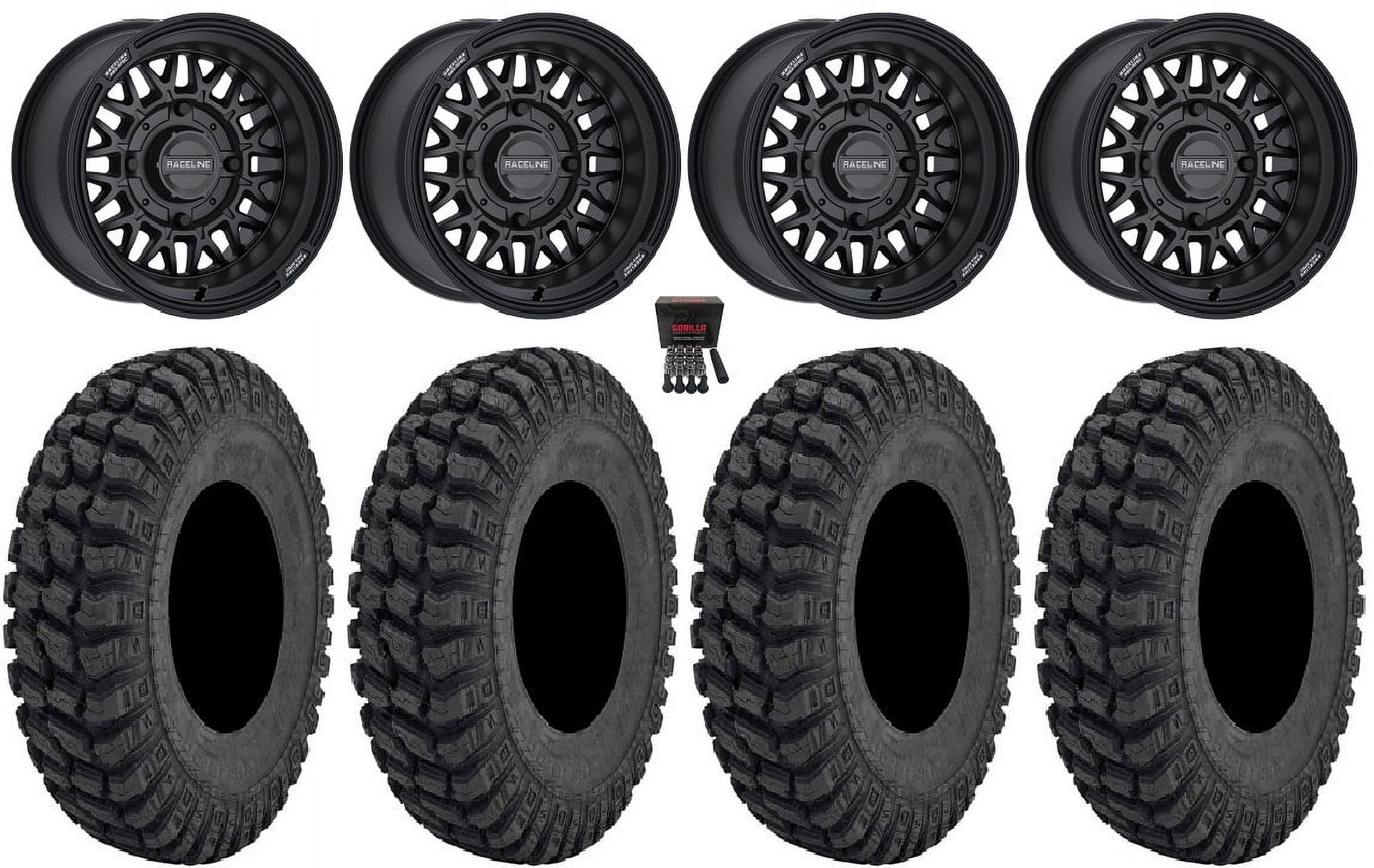 Raceline Omega 14" Wheels Black 28" Warrior AT Tires Can-Am Commander ...