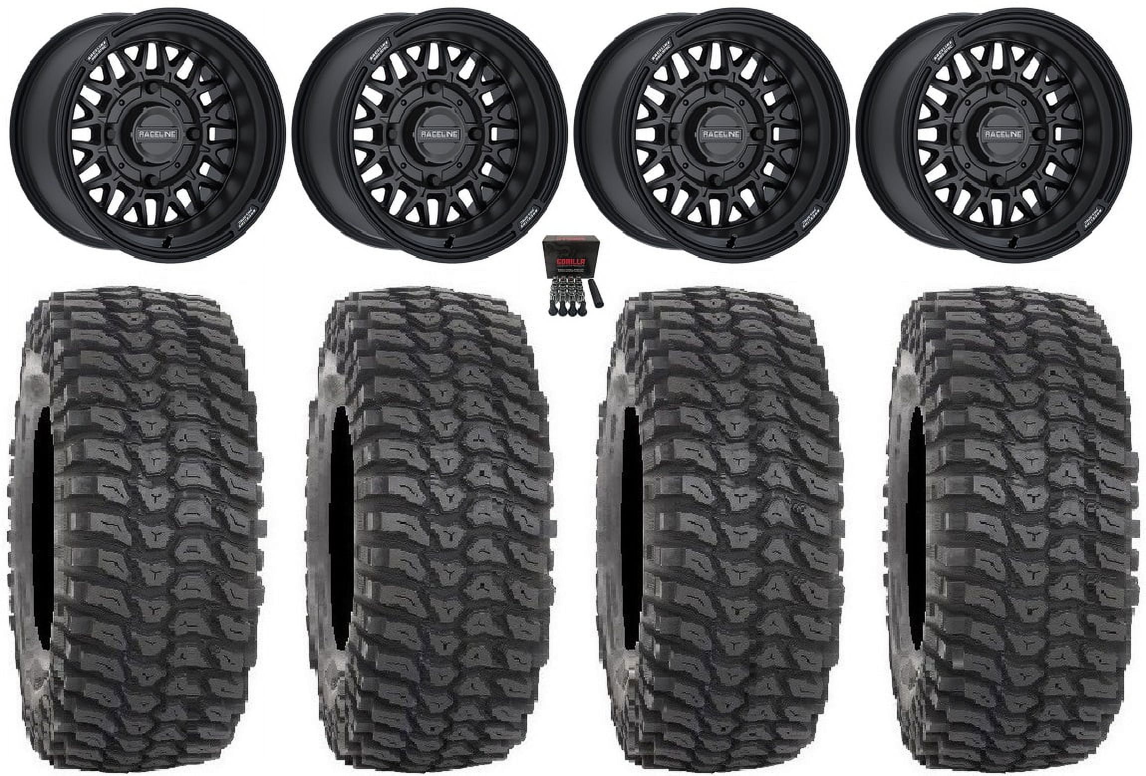 Raceline Omega 14" Wheels Black 28" XCR350 Tires Can-Am Commander ...