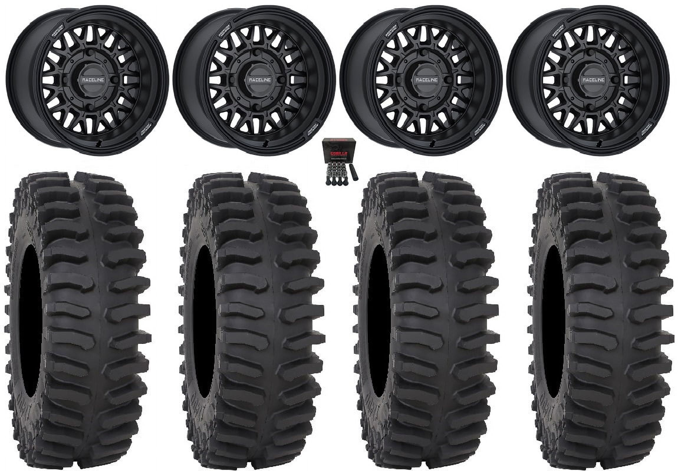 Raceline Omega 14" Wheels Black 28" XT400 Tires Polaris RZR XP 1000 ...
