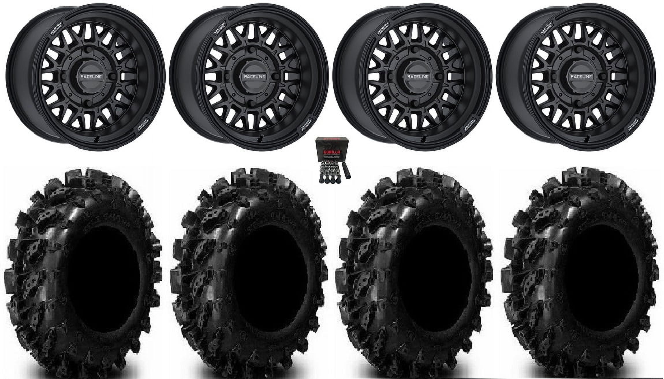 Raceline Omega 14" Wheels Black 29.5" Swamp Lite Tires Sportsman RZR ...