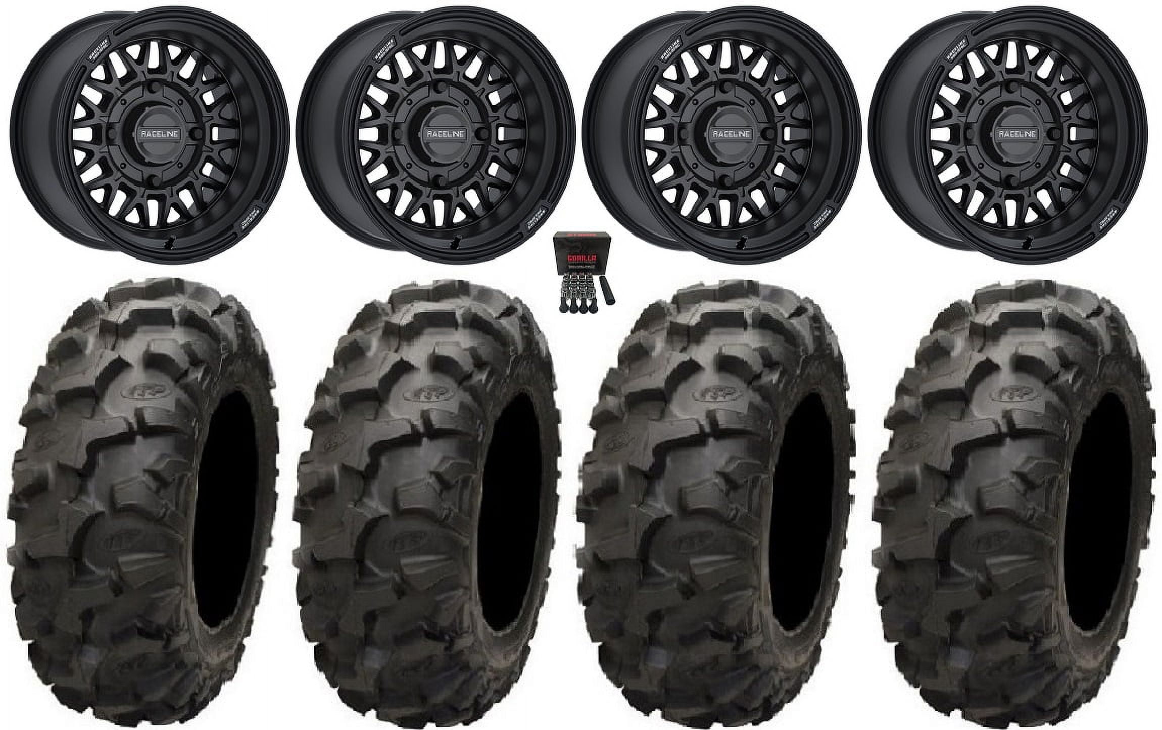 Raceline Omega 14" Wheels Black 30" Blackwater Tires Can-Am Maverick X3 ...