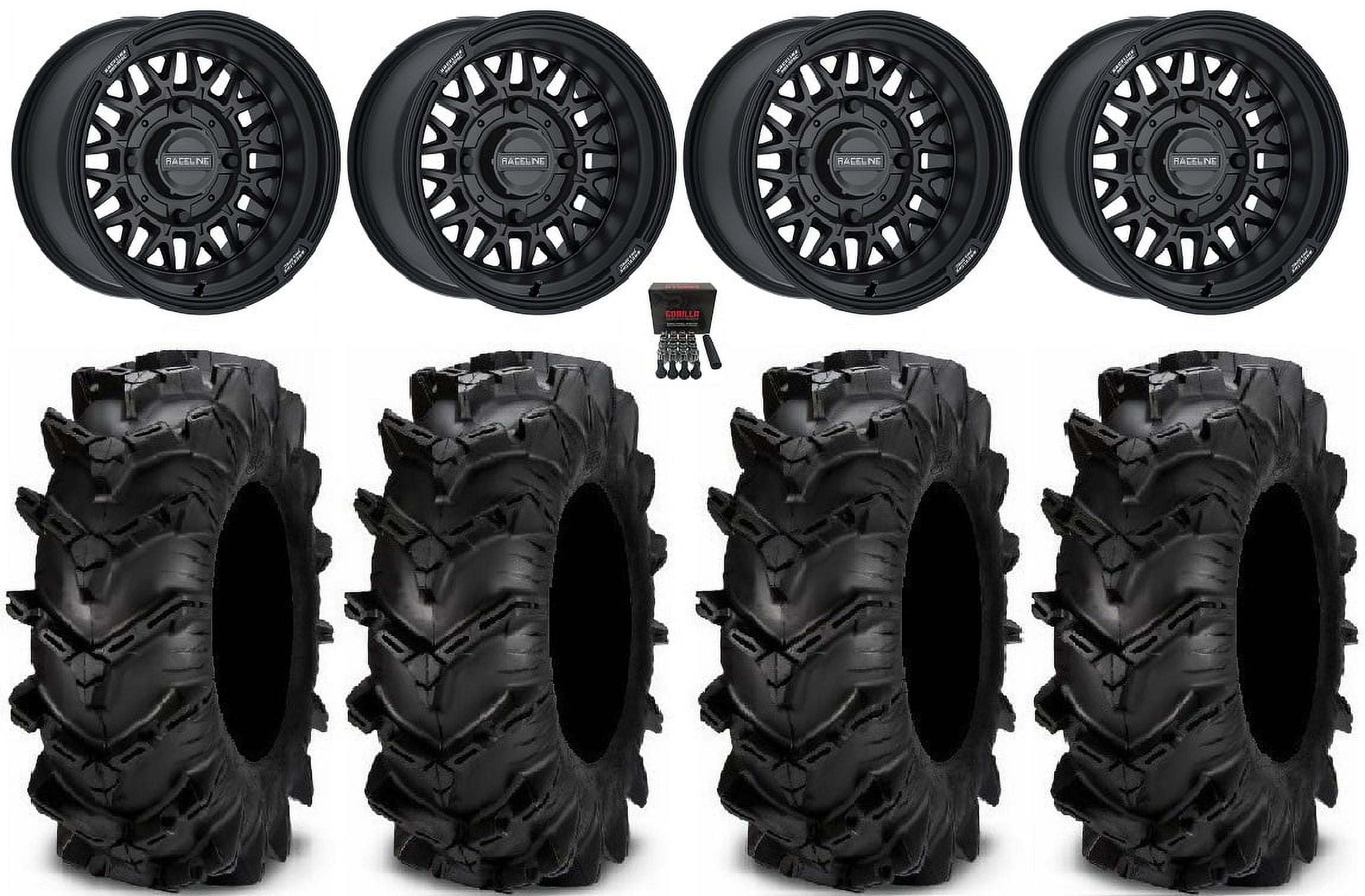 Raceline Omega 14" Wheels Black 30" Cryptid Tires Can-Am Commander ...