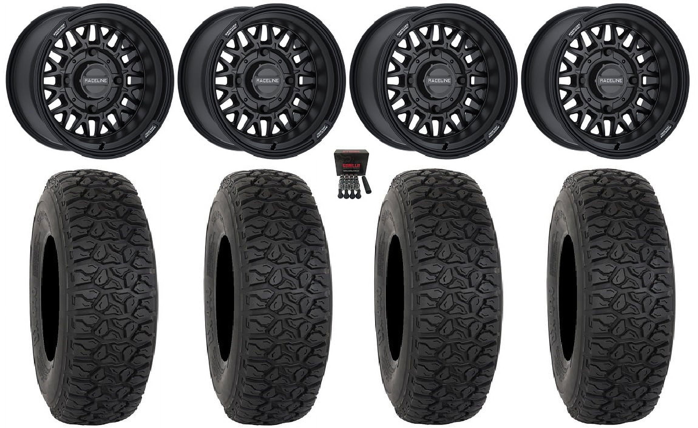 Raceline Omega 14" Wheels Black 30" DX440 Tires Polaris RZR XP 1000 ...
