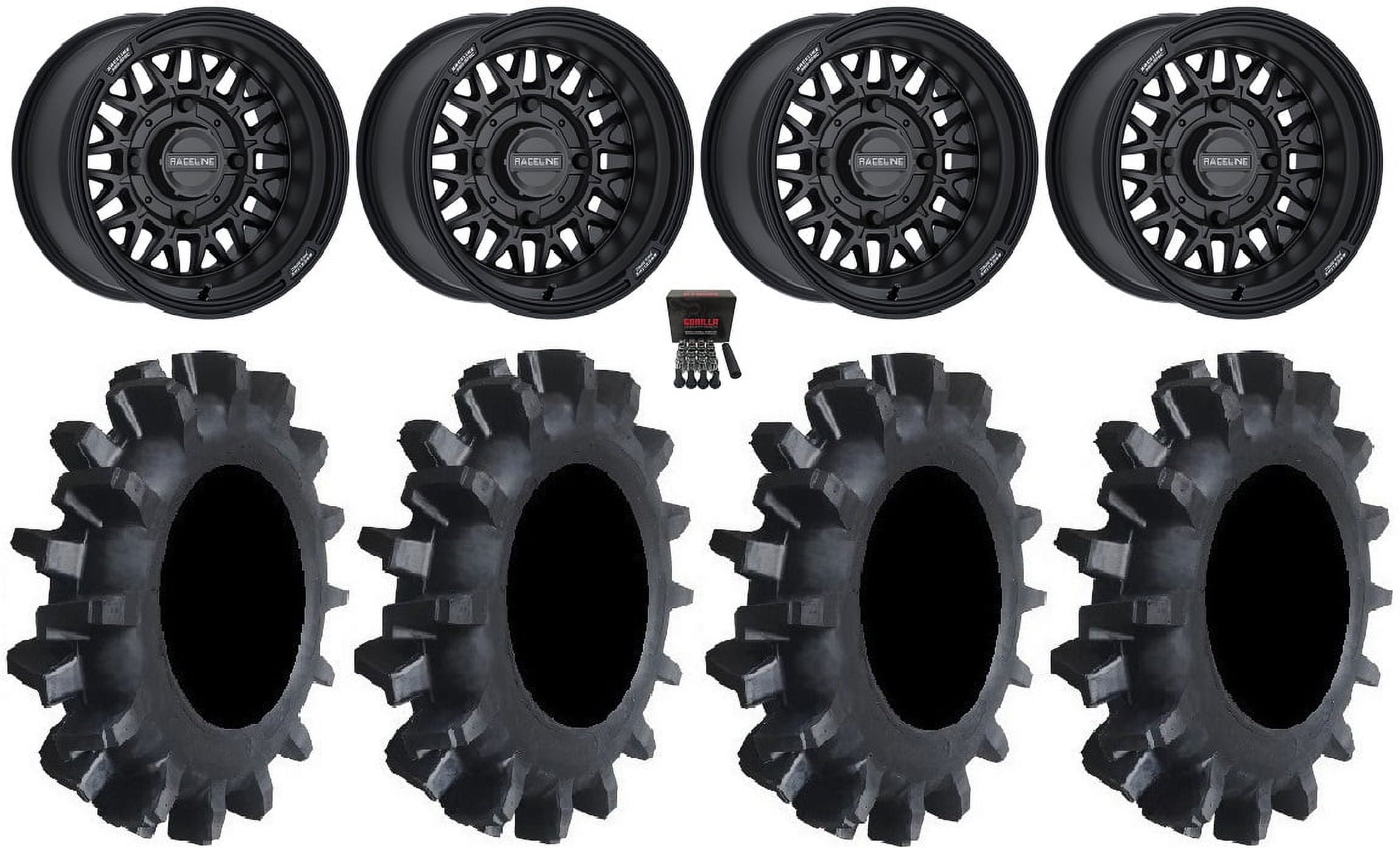 Raceline Omega 14" Wheels Black 30" Interforce II Tires Kawasaki Mule ...