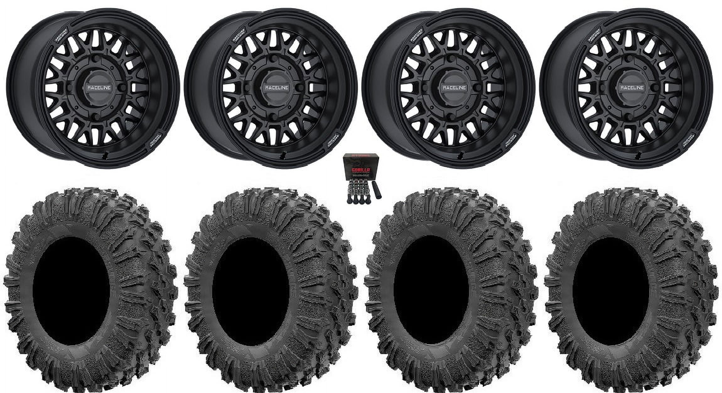 Raceline Omega 14" Wheels Black 30" MotoRavage Tires Sportsman RZR ...