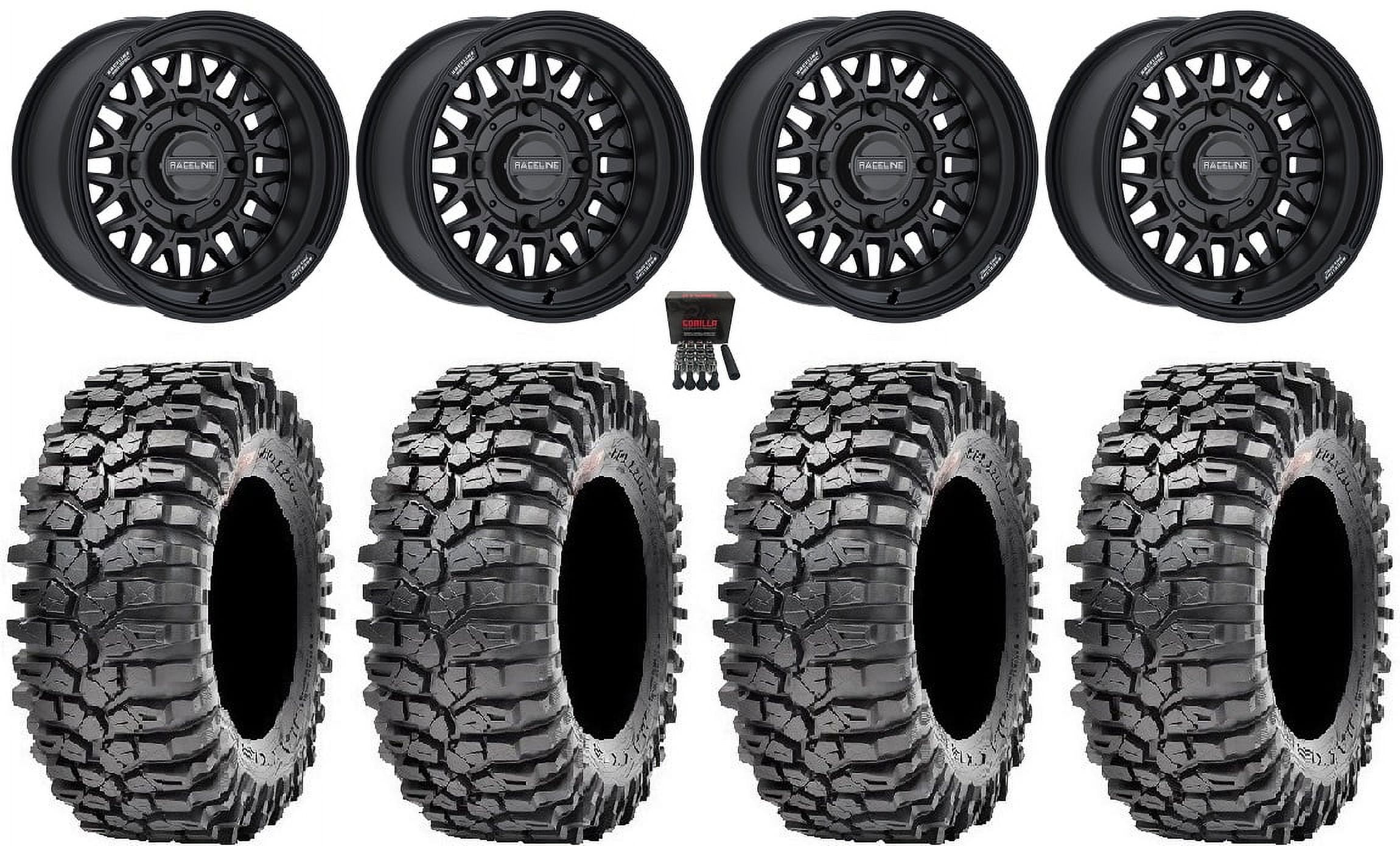 Raceline Omega 14" Wheels Black 30" Roxxzilla Tires Can-Am Maverick X3 ...