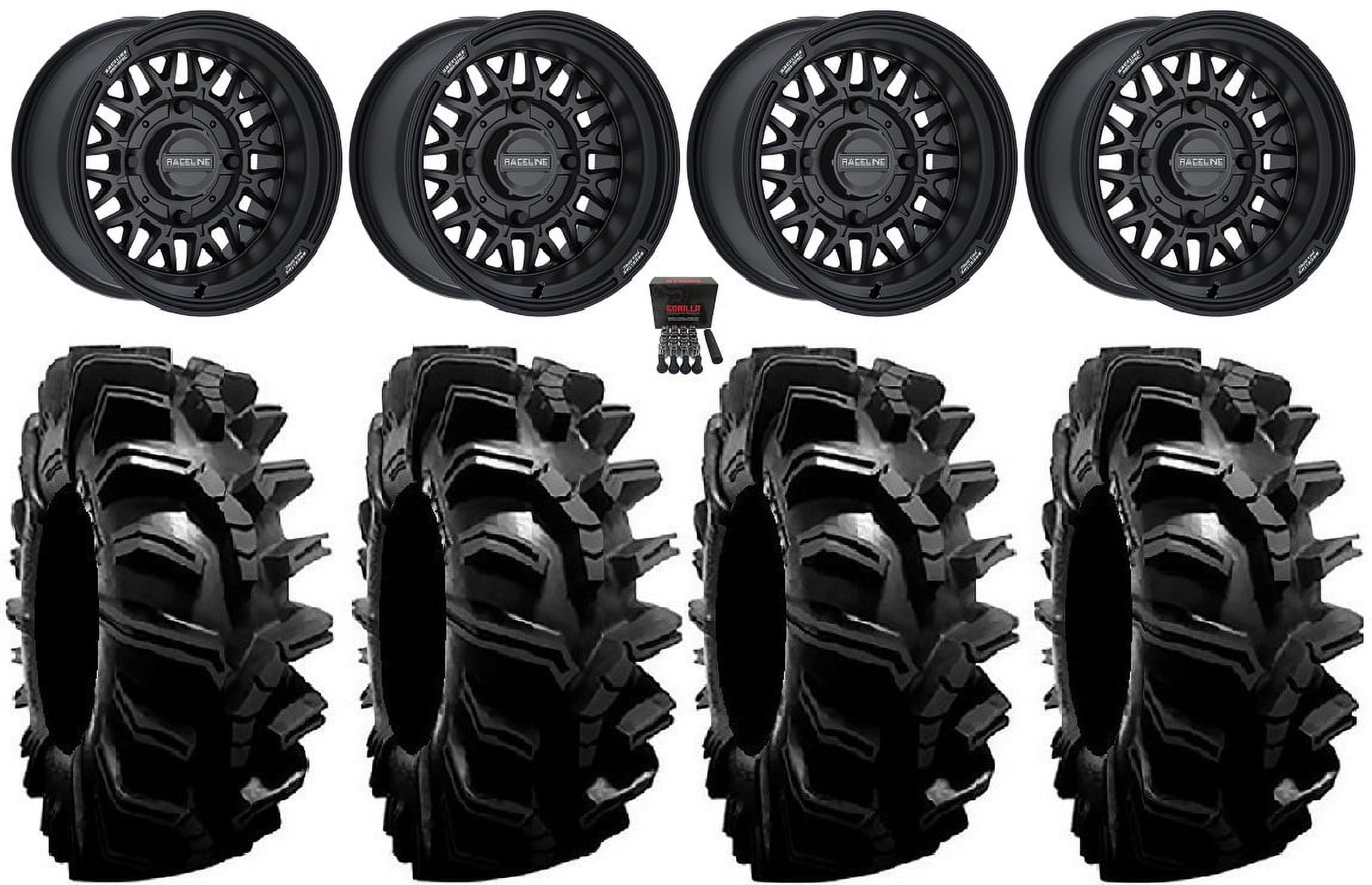 Raceline Omega 14" Wheels Black 32" BogMax Tires Polaris RZR XP 1000 ...