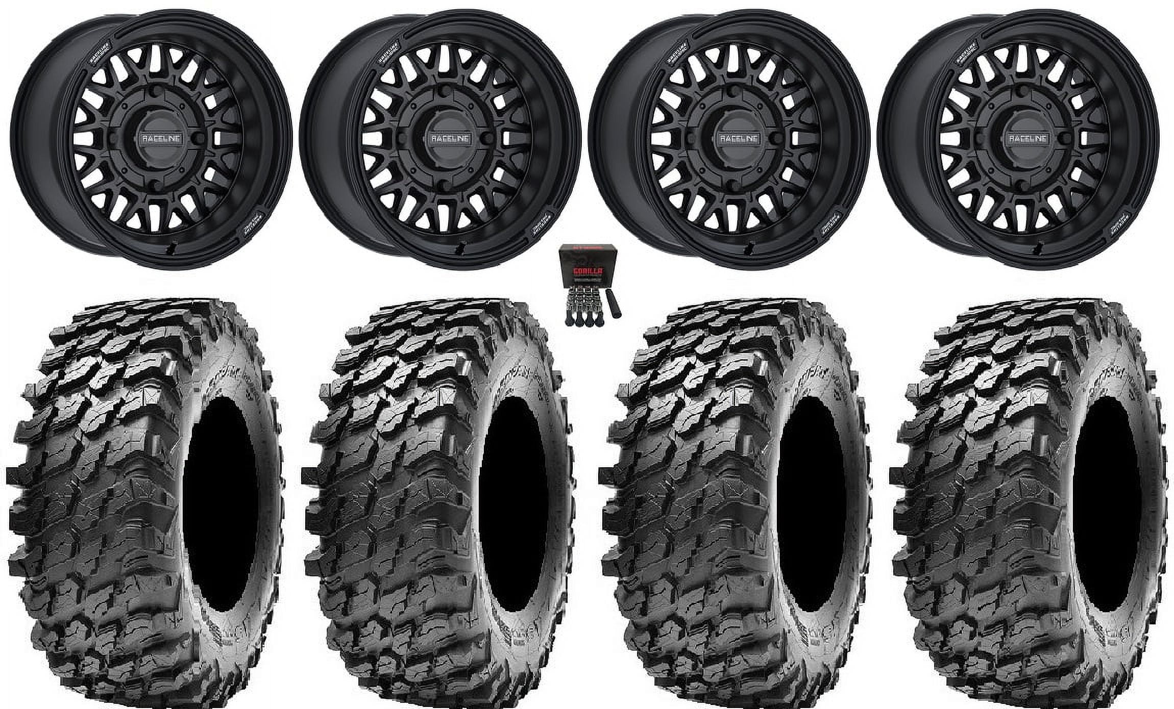 Raceline Omega 14" Wheels Black 32" Rampage Tires Polaris RZR XP 1000 ...