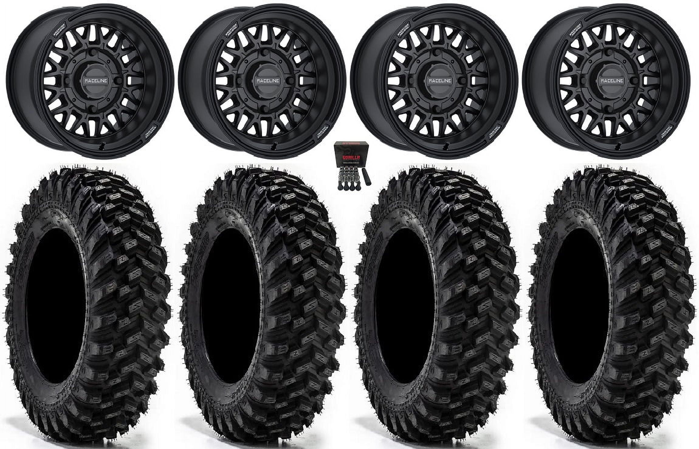 Raceline Omega 14" Wheels Black 34" Warrior XT Sticky Tires Can-Am ...