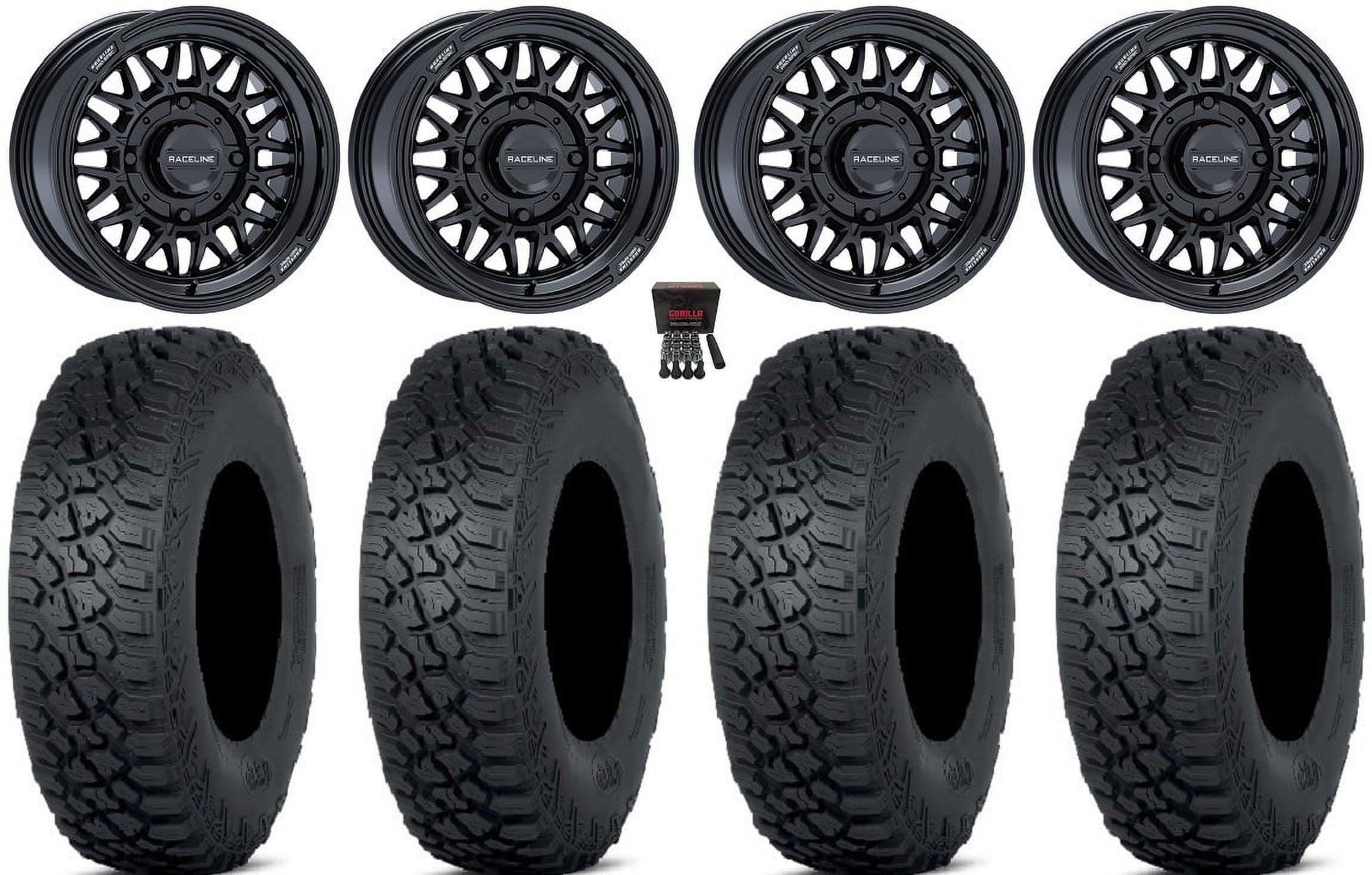 Raceline Omega 15" Wheels Gloss Black 30" Tenacity XNR 8ply Tires Can ...