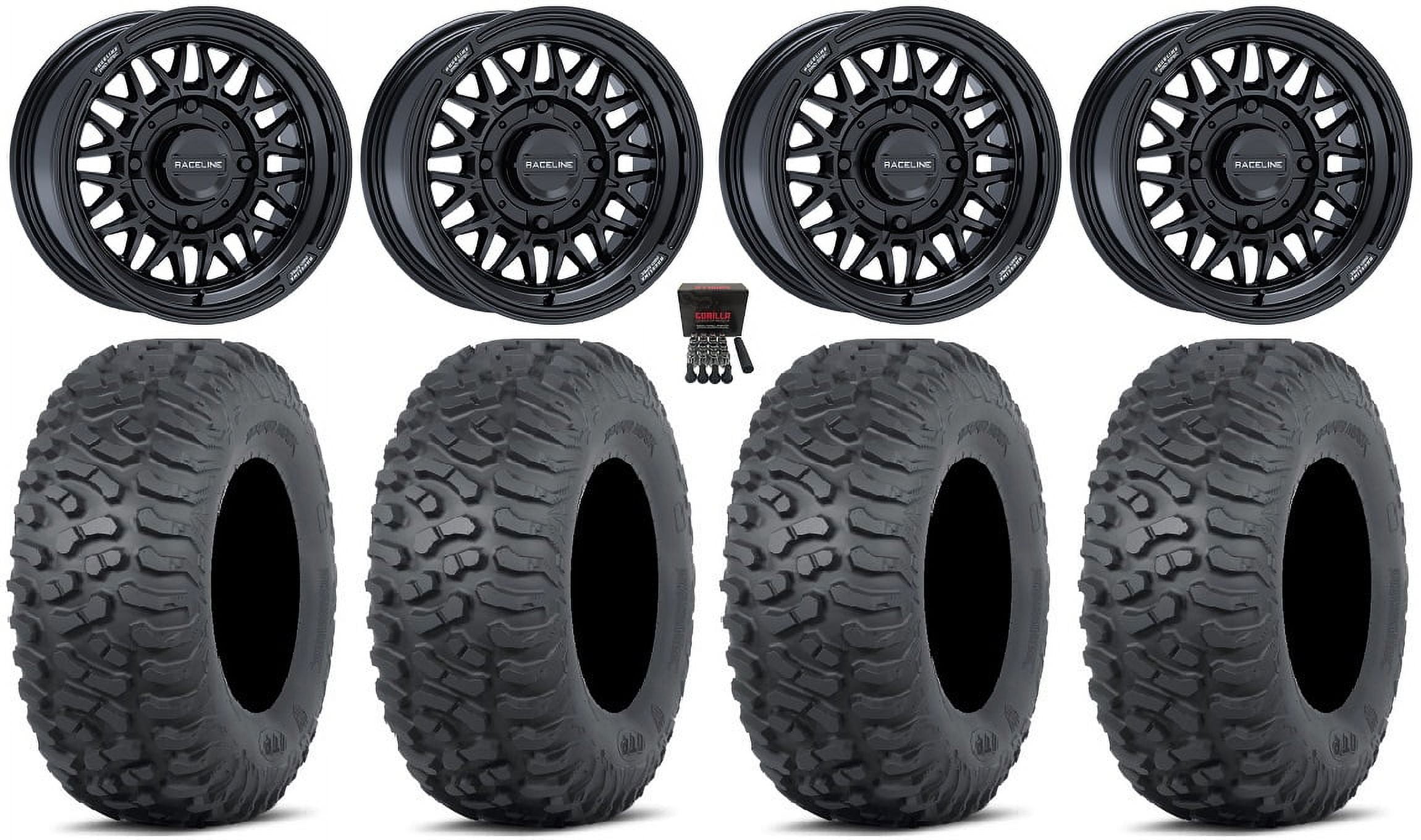 Raceline Omega 15" Wheels Gloss Black 30" Terra Hook Tires Can-Am ...