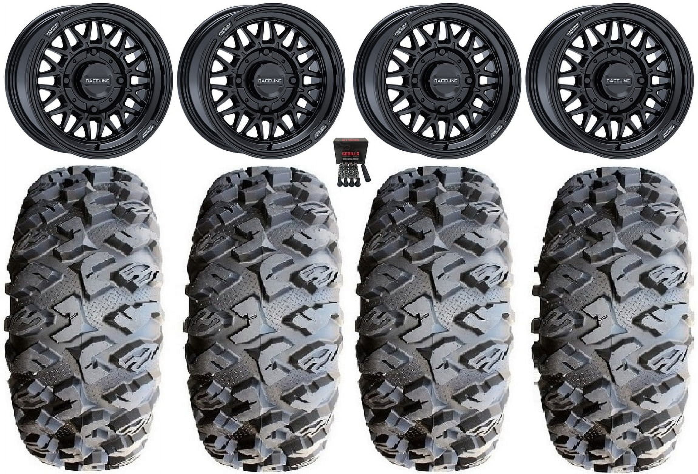 Raceline Omega 15" Wheels Gloss Black 31" MotoClaw Tires Sportsman RZR ...