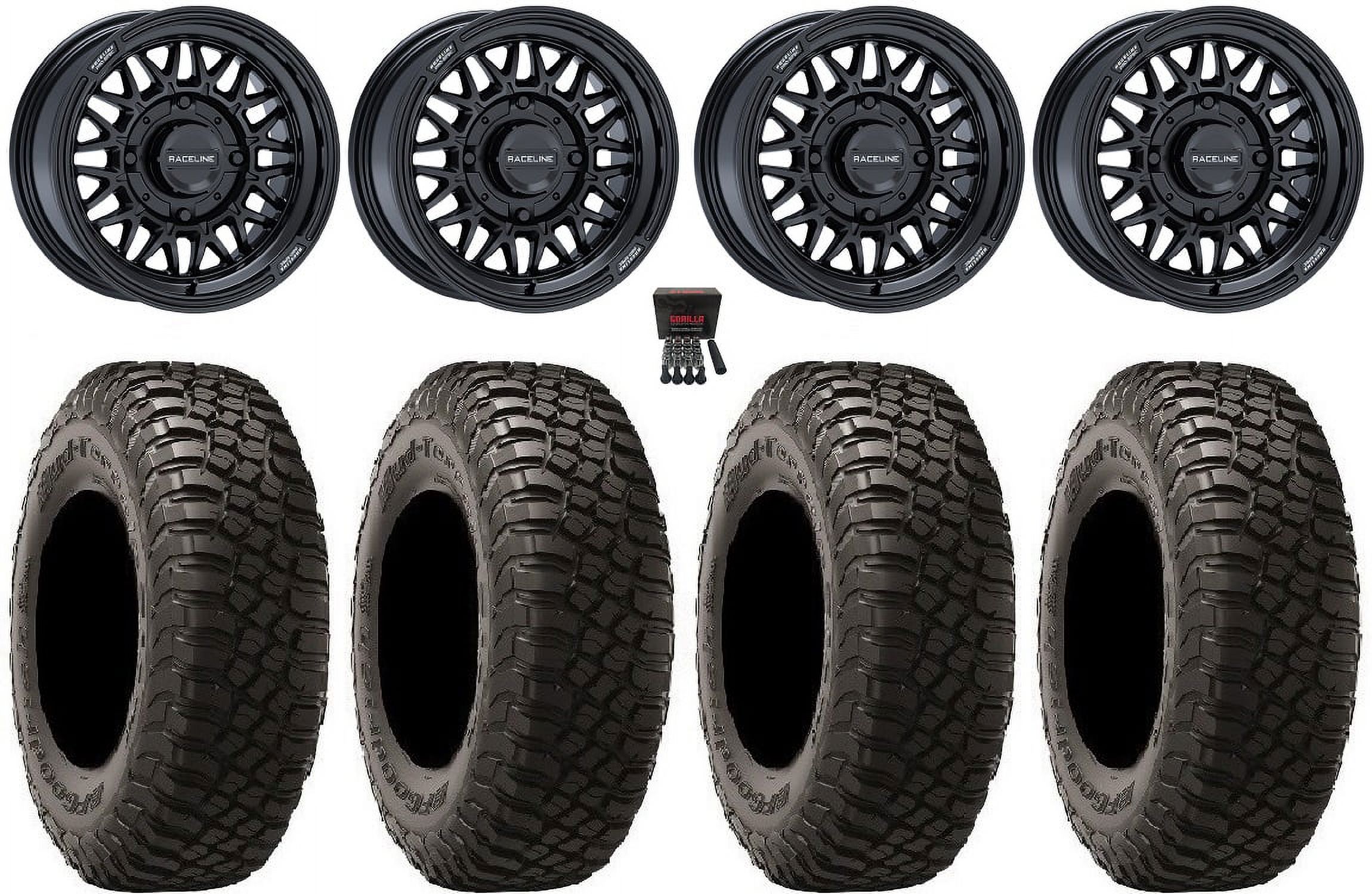 Raceline Omega 15" Wheels Gloss Black 32" BFG KM3 Tires Can-Am Maverick ...
