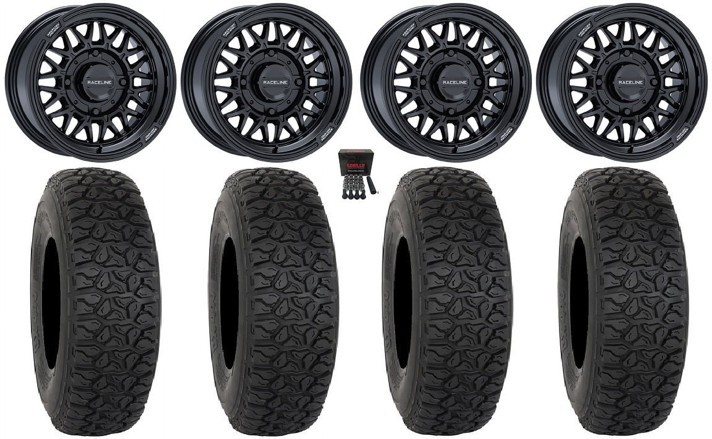 Raceline Omega 15" Wheels Gloss Black 32" DX440 Tires Can-Am Commander ...
