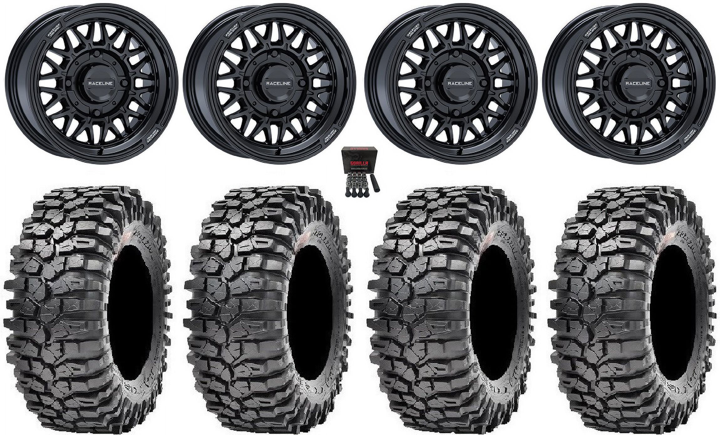 Raceline Omega 15" Wheels Gloss Black 32" Roxxzilla 396 Tires Can-Am ...
