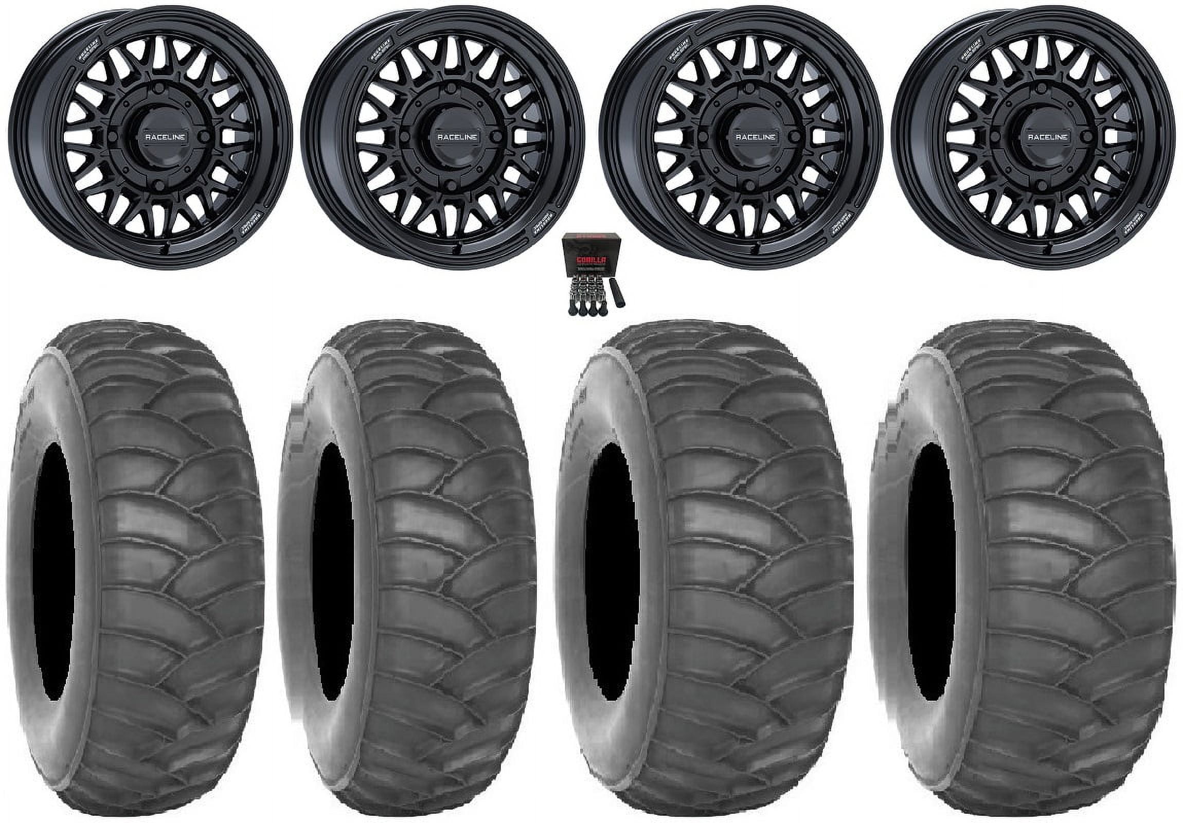 Raceline Omega 15" Wheels Gloss Black 32" SS360/HP Tires Polaris RZR XP ...