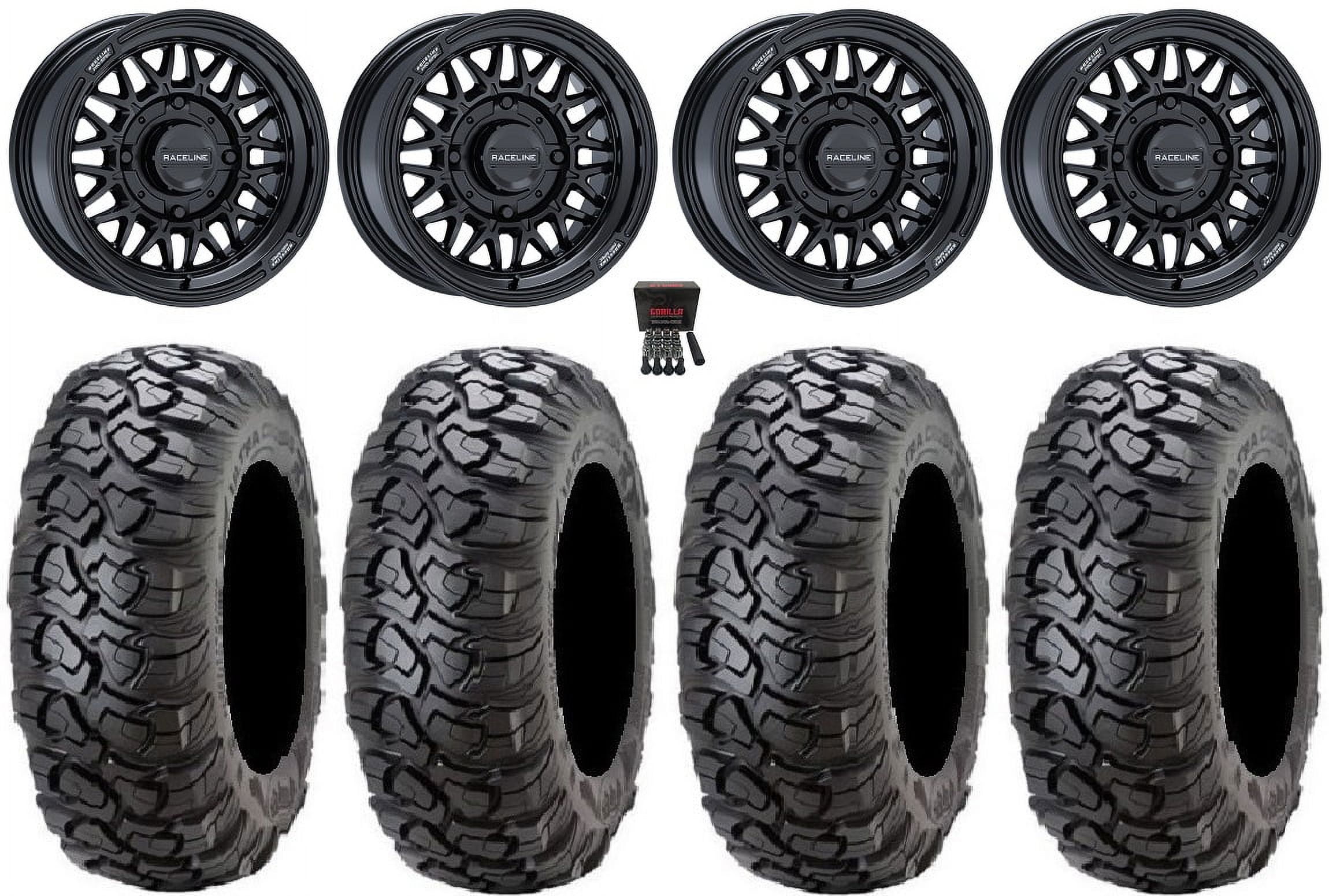 Raceline Omega 15" Wheels Gloss Black 32" Ultracross Tires Polaris RZR ...