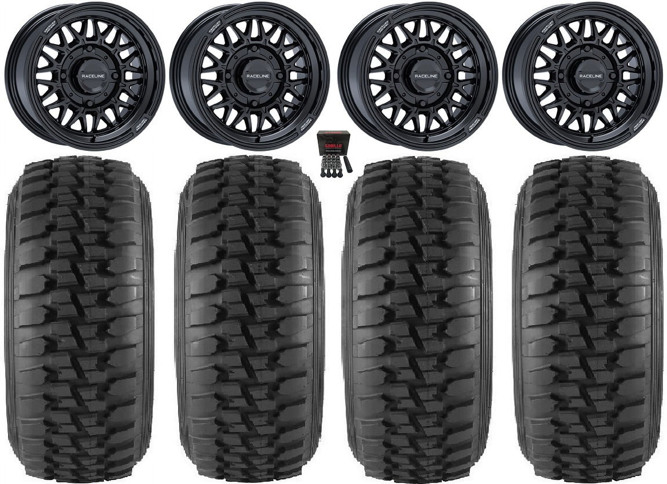 Raceline Omega 15" Wheels Gloss Black 33" Desert Series Tires Can-Am ...