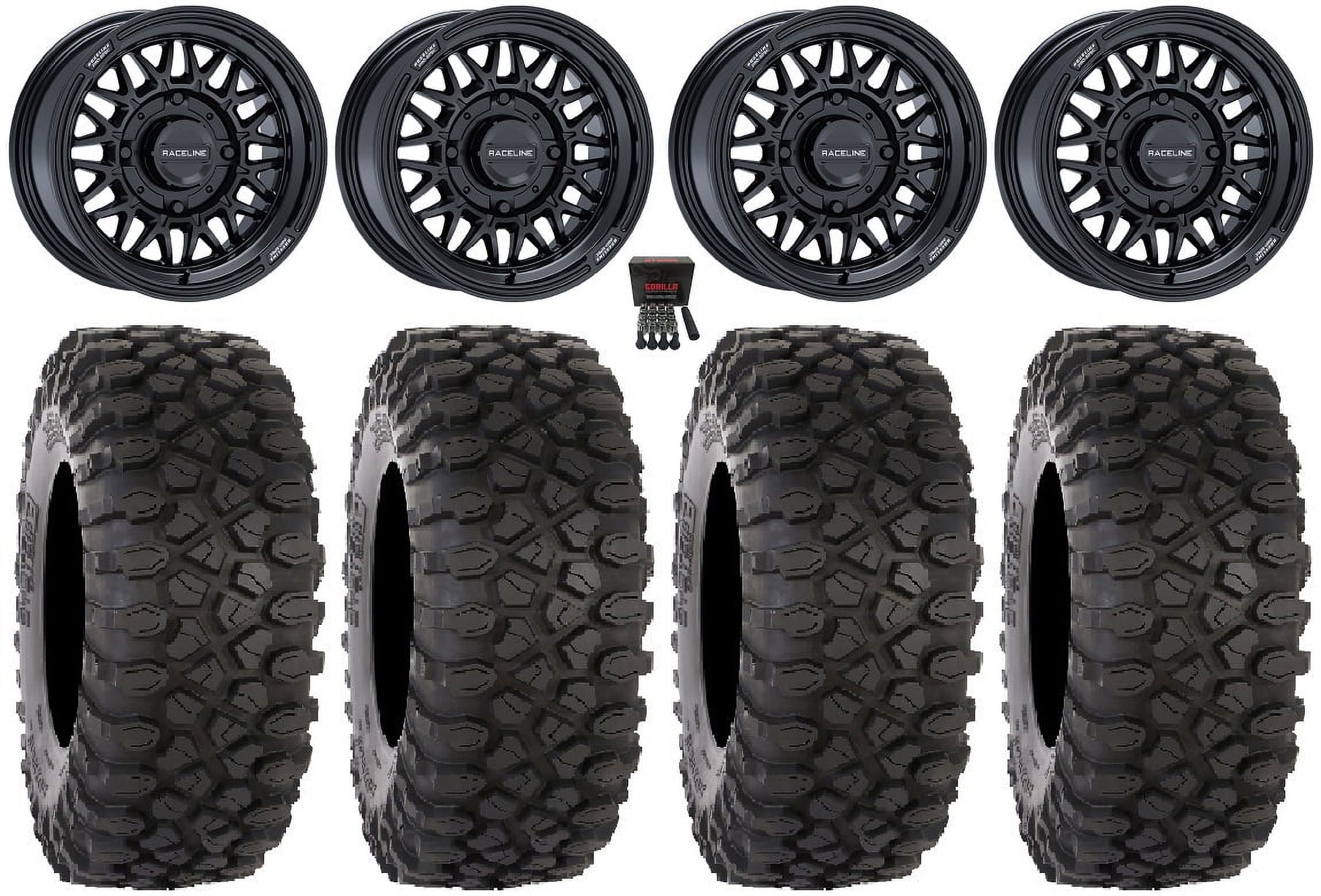 Raceline Omega 15" Wheels Gloss Black 33" XC450 Tires Polaris RZR XP ...