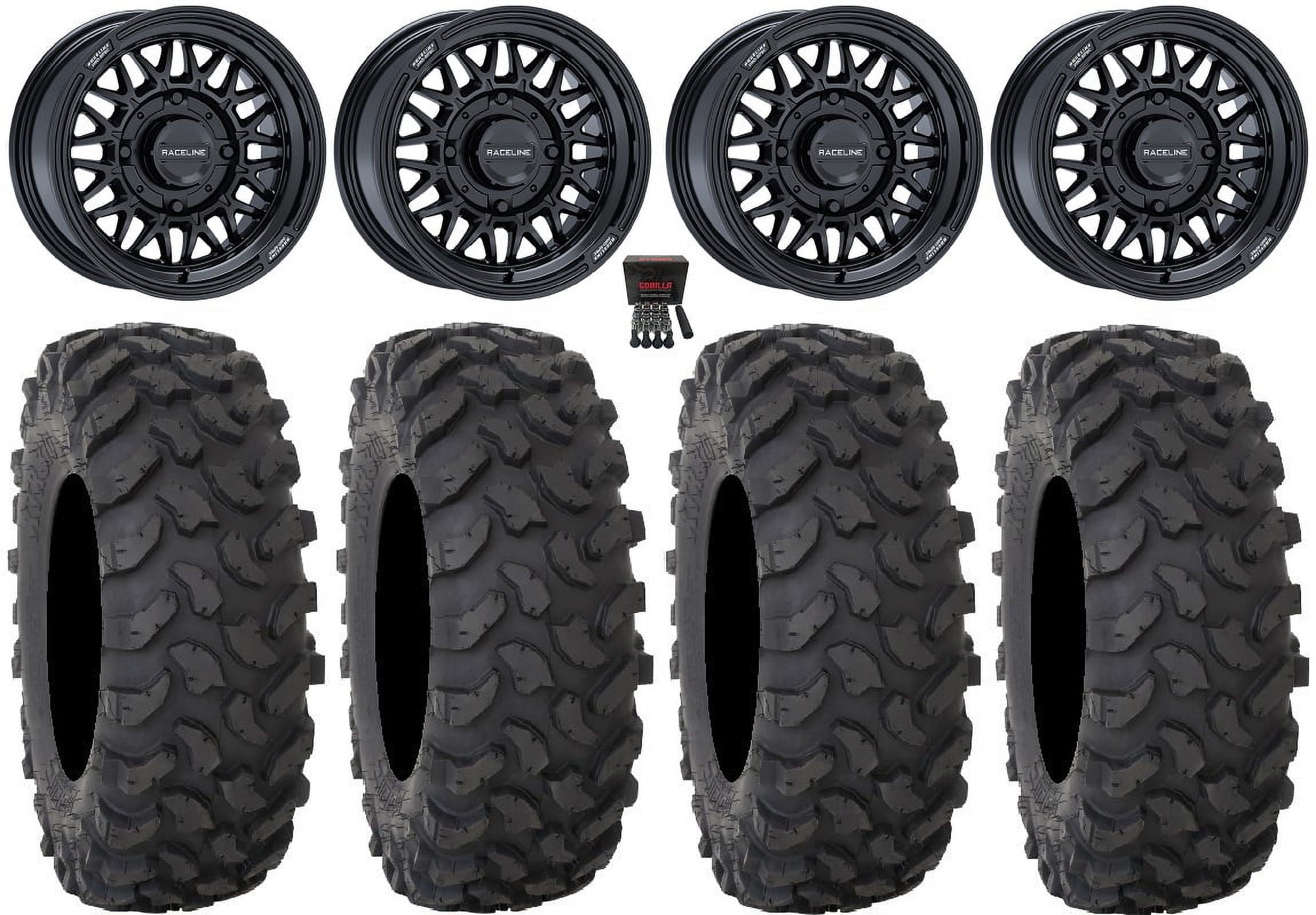 Raceline Omega 15" Wheels Gloss Black 33" XTR370 Tires Can-Am Commander ...