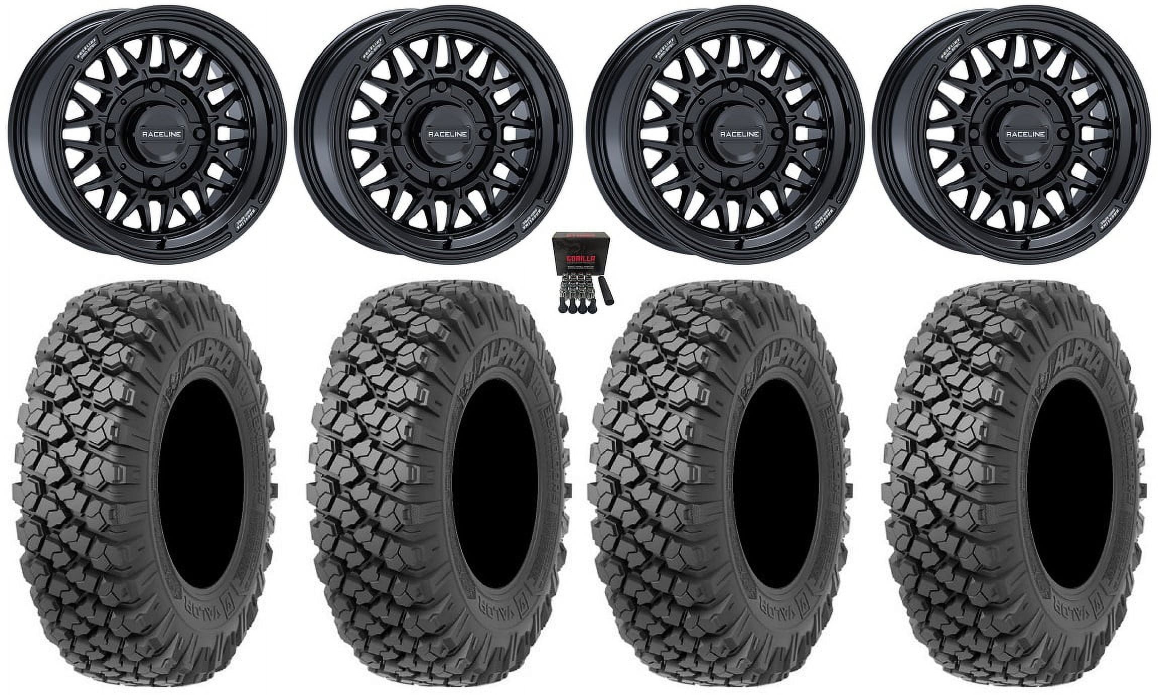 Raceline Omega 15" Wheels Gloss Black 35" Alpha Tires Can-Am Commander ...