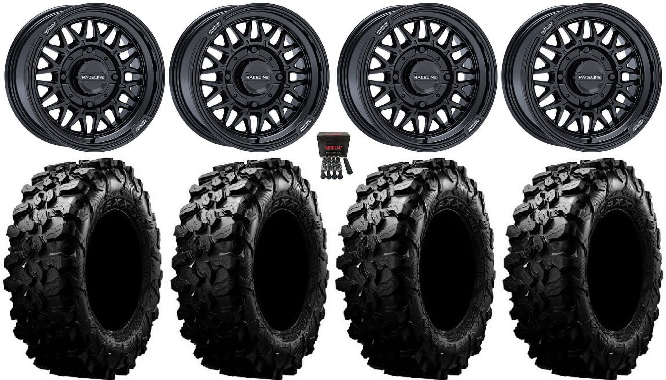Raceline Omega 15" Wheels Gloss Black 35" Carnivore Tires Polaris RZR ...