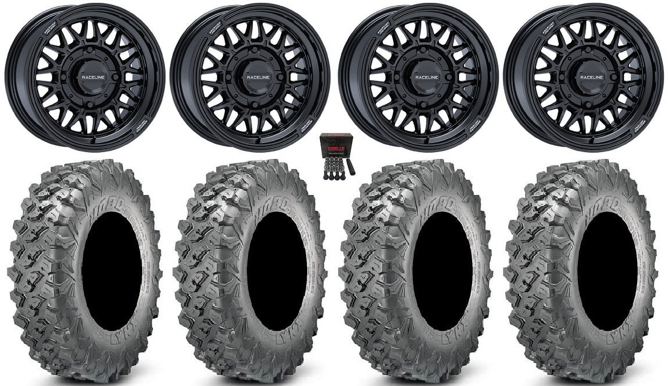 Raceline Omega 15" Wheels Gloss Black 35" Lynx SXS Tires Can-Am ...