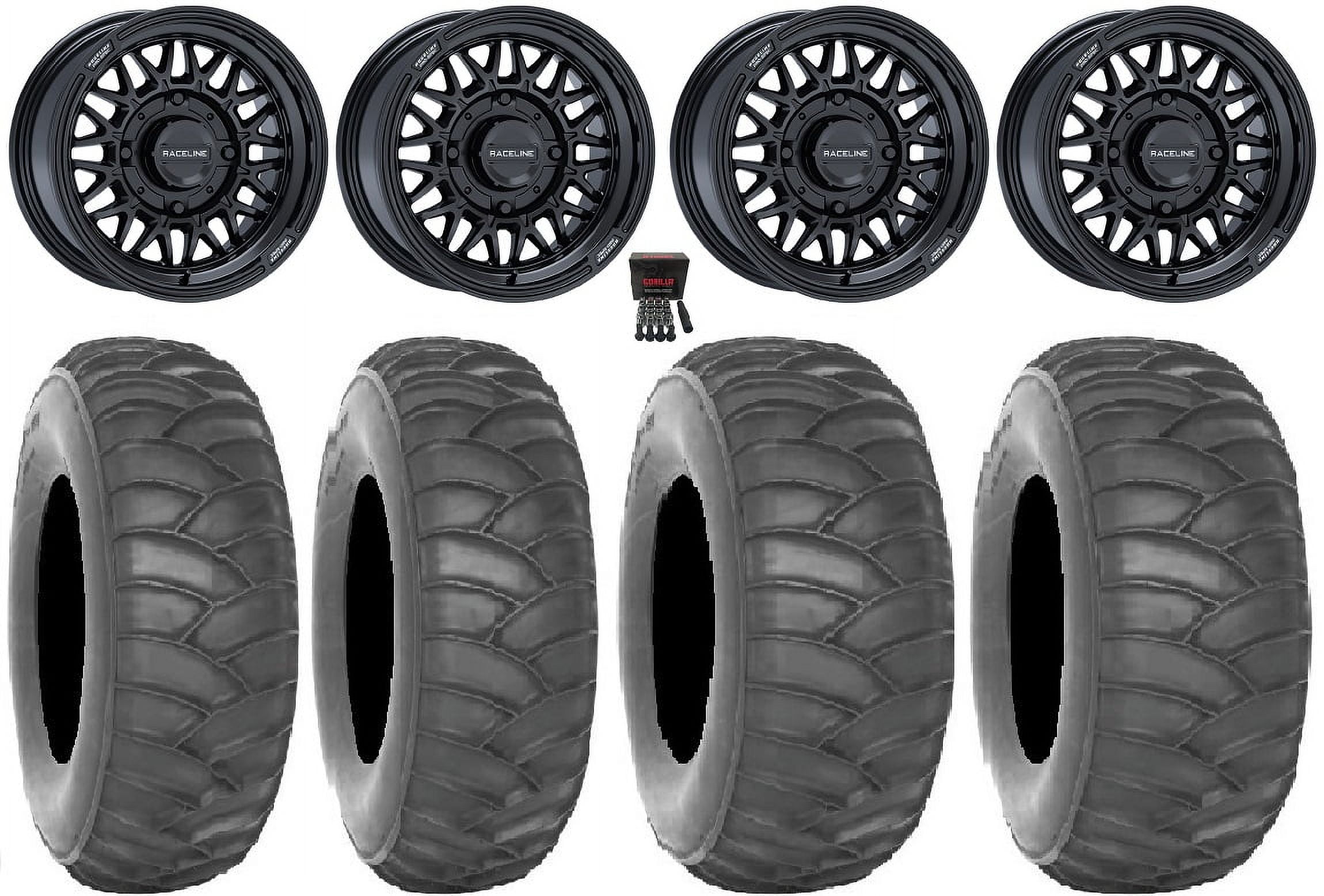 Raceline Omega 15" Wheels Gloss Black 35" SS360 Tires Polaris RZR XP ...