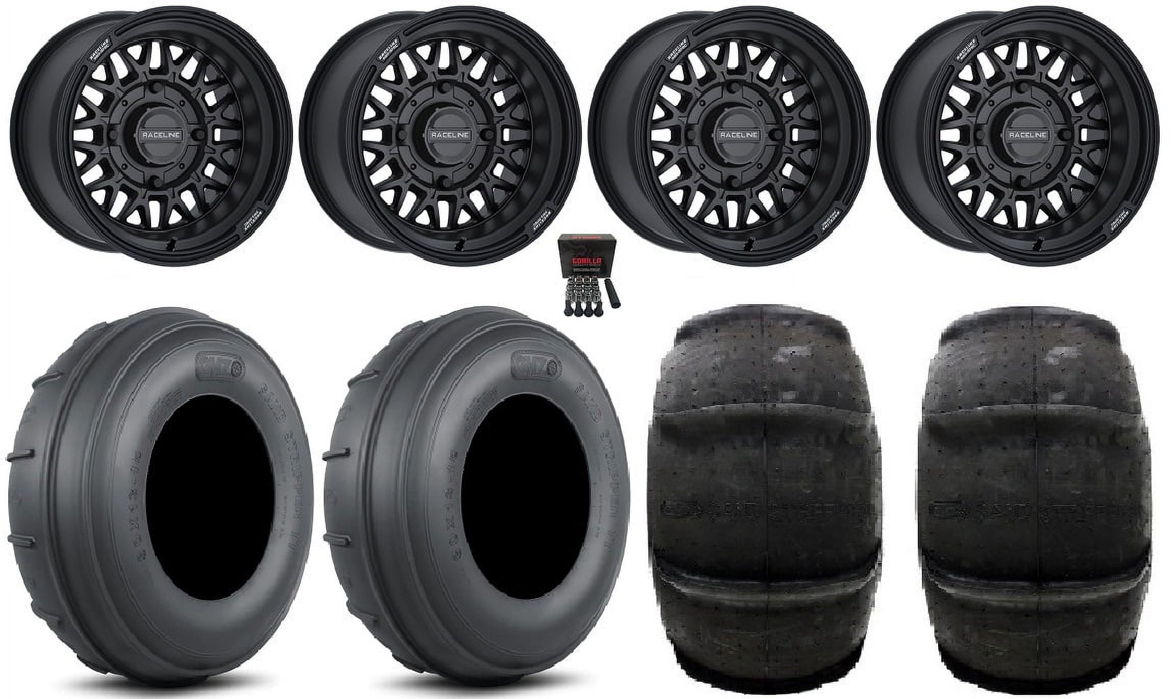 Raceline Omega 15" Wheels Satin Bk 30" Sand Strip TT/XL Tires ...