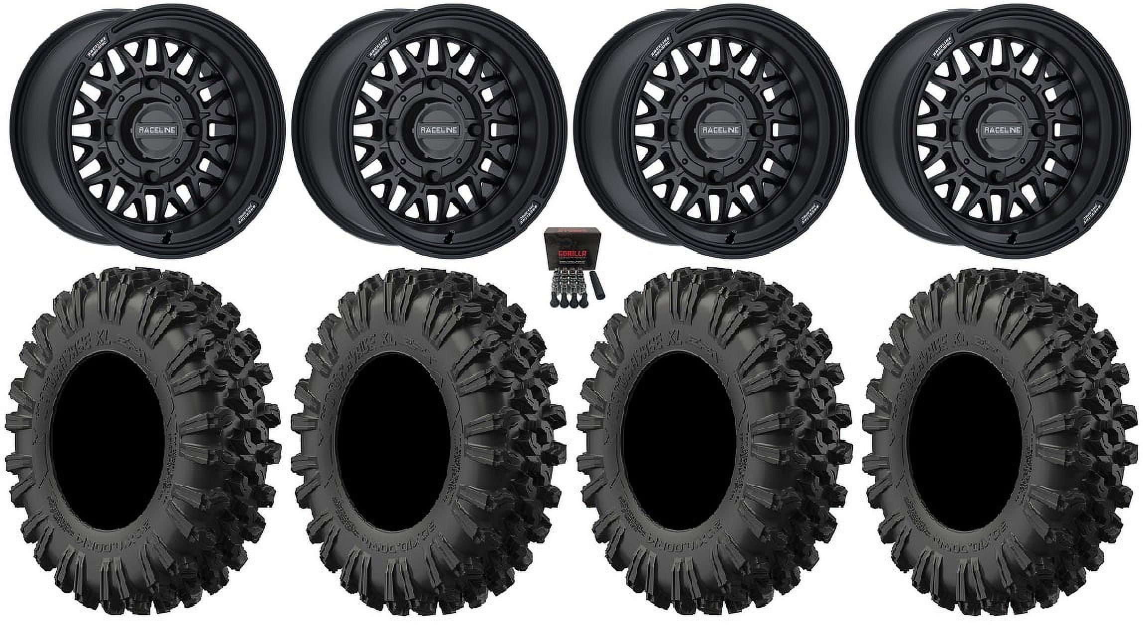 Raceline Omega 15" Wheels Satin Bk 32" MotoRavage XL Tires ...