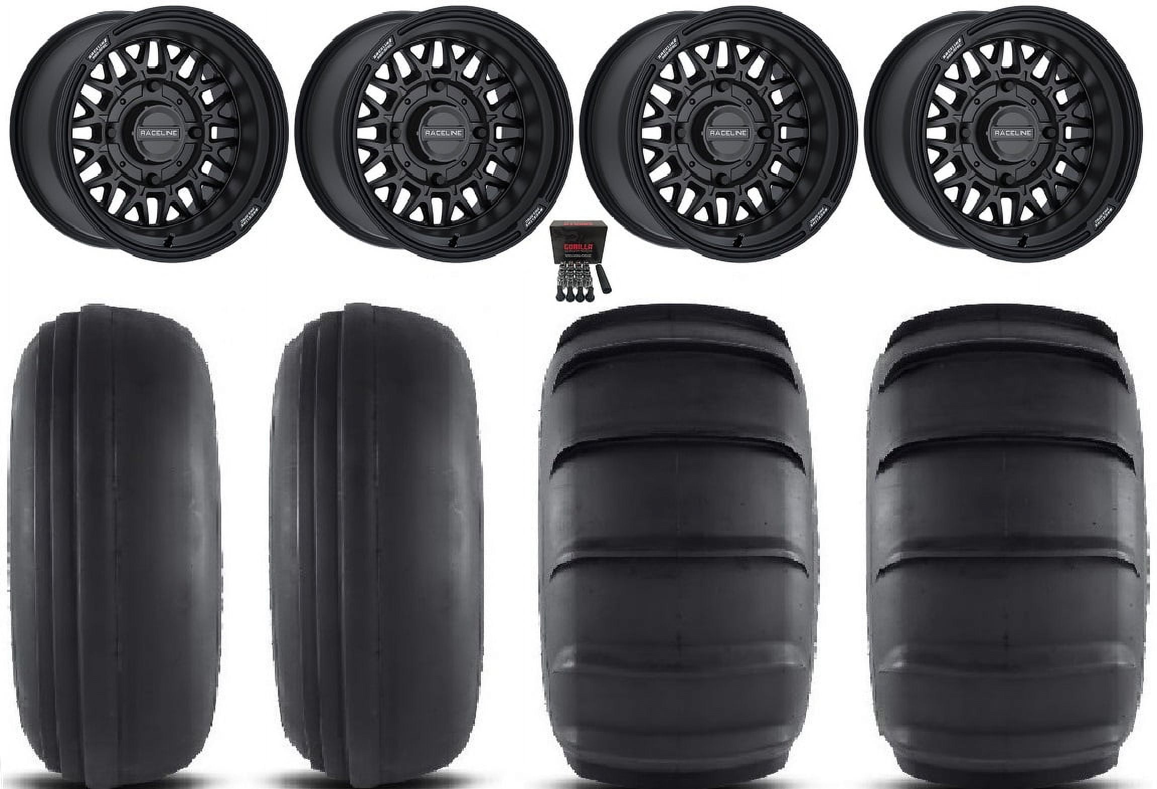 Raceline Omega 15" Wheels Satin Bk 33" Sand Slinger Tires Sportsman RZR ...