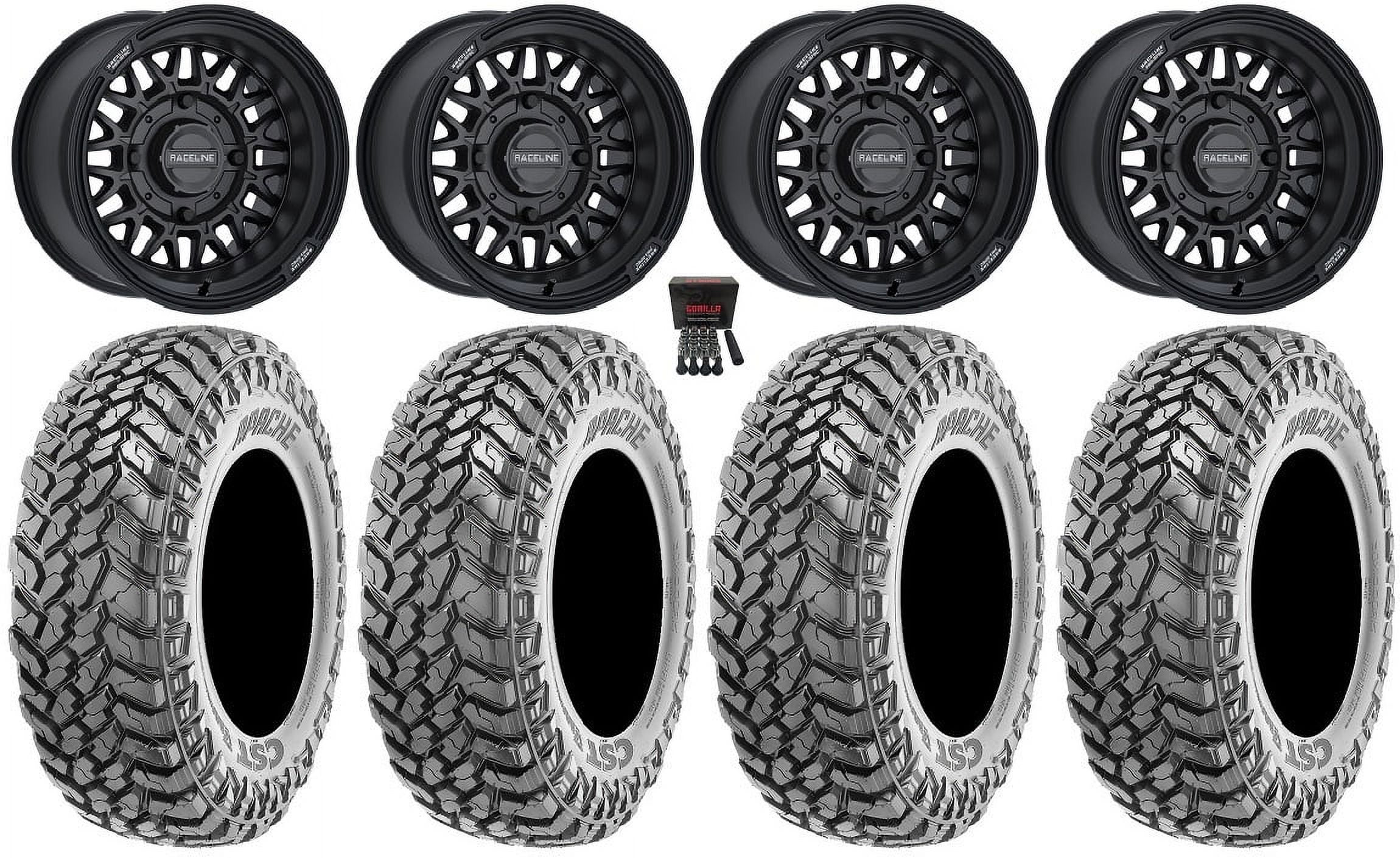 Raceline Omega 15" Wheels Satin Black 30" Apache Tires Polaris RZR XP ...