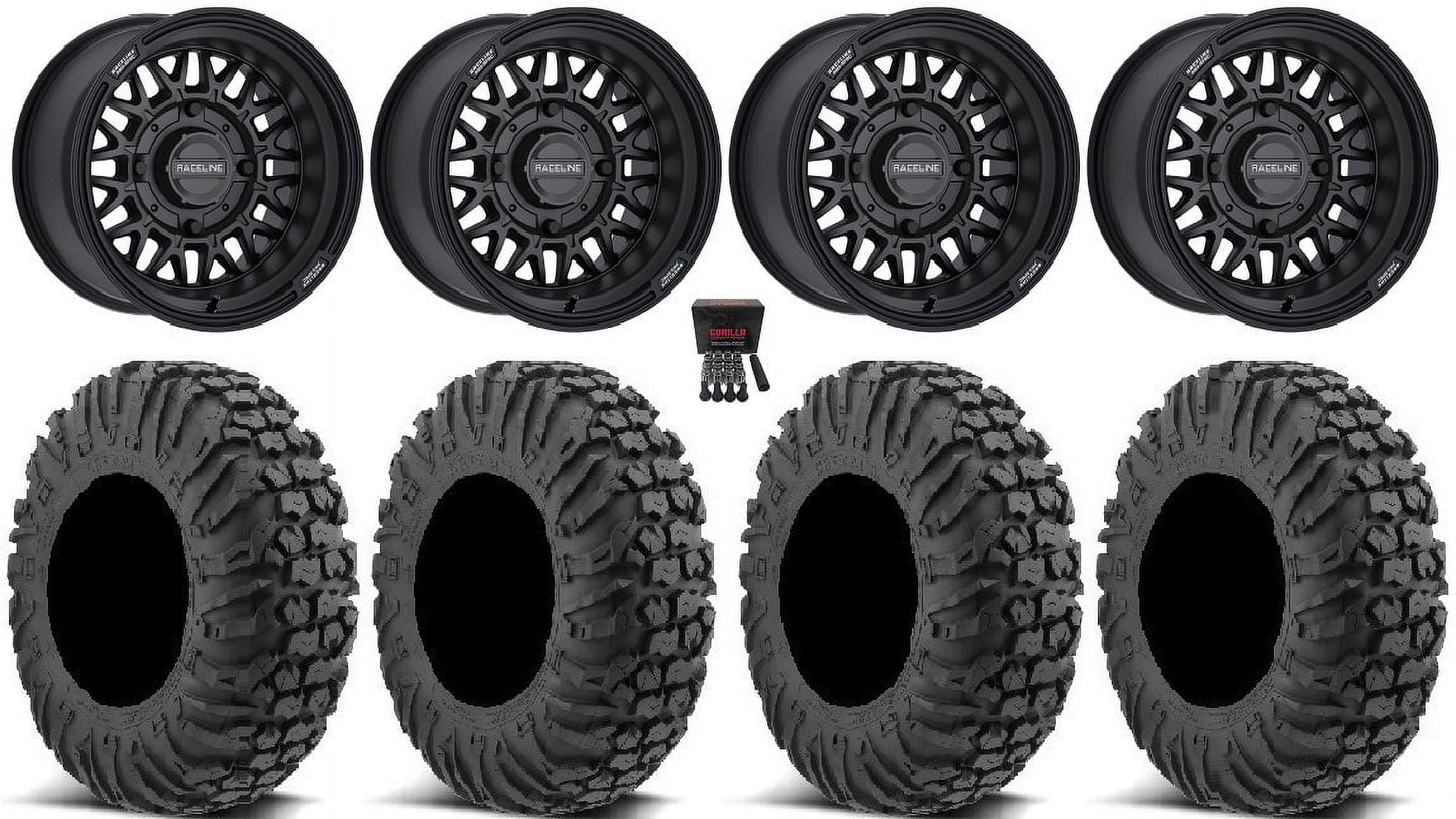 Raceline Omega 15" Wheels Satin Black 30" MotoVator Tires Sportsman RZR ...