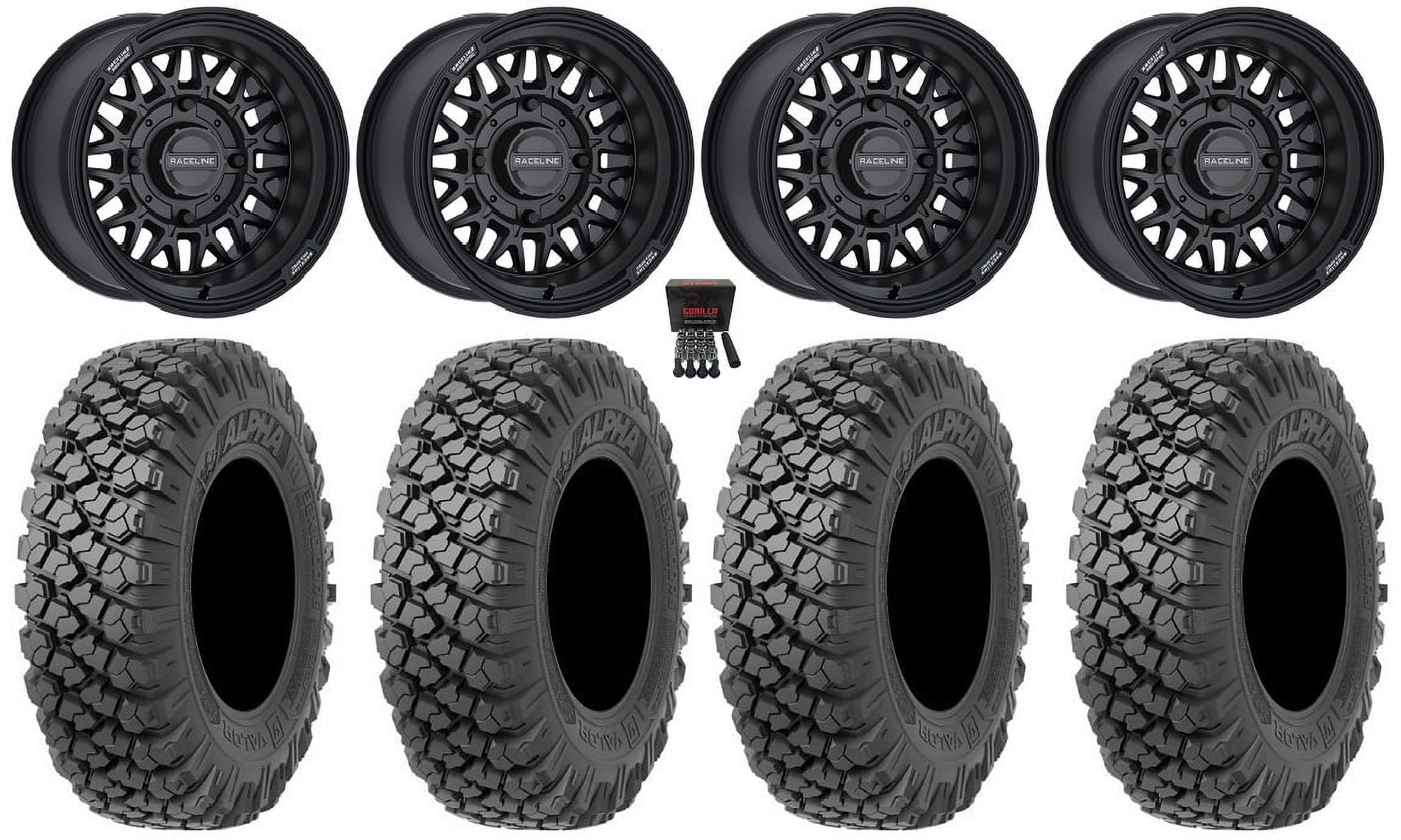 Raceline Omega 15" Wheels Satin Black 32" Alpha Tires Polaris RZR XP ...
