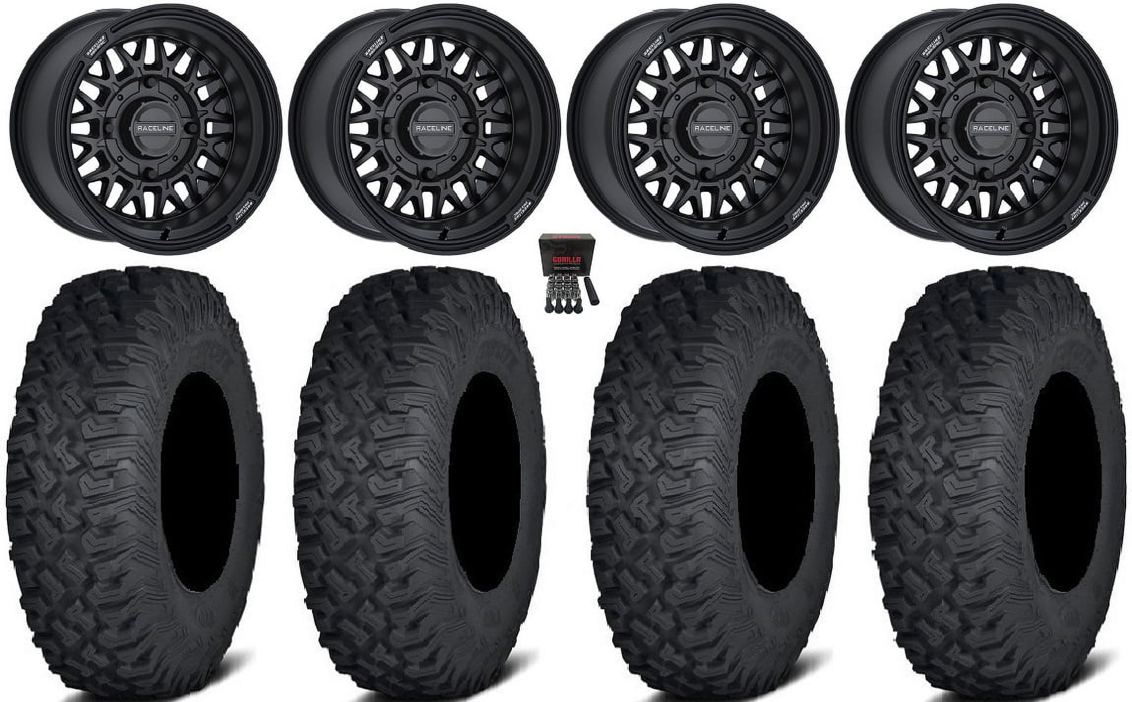 Raceline Omega 15" Wheels Satin Black 32" Coyote Tires Can-Am Maverick ...