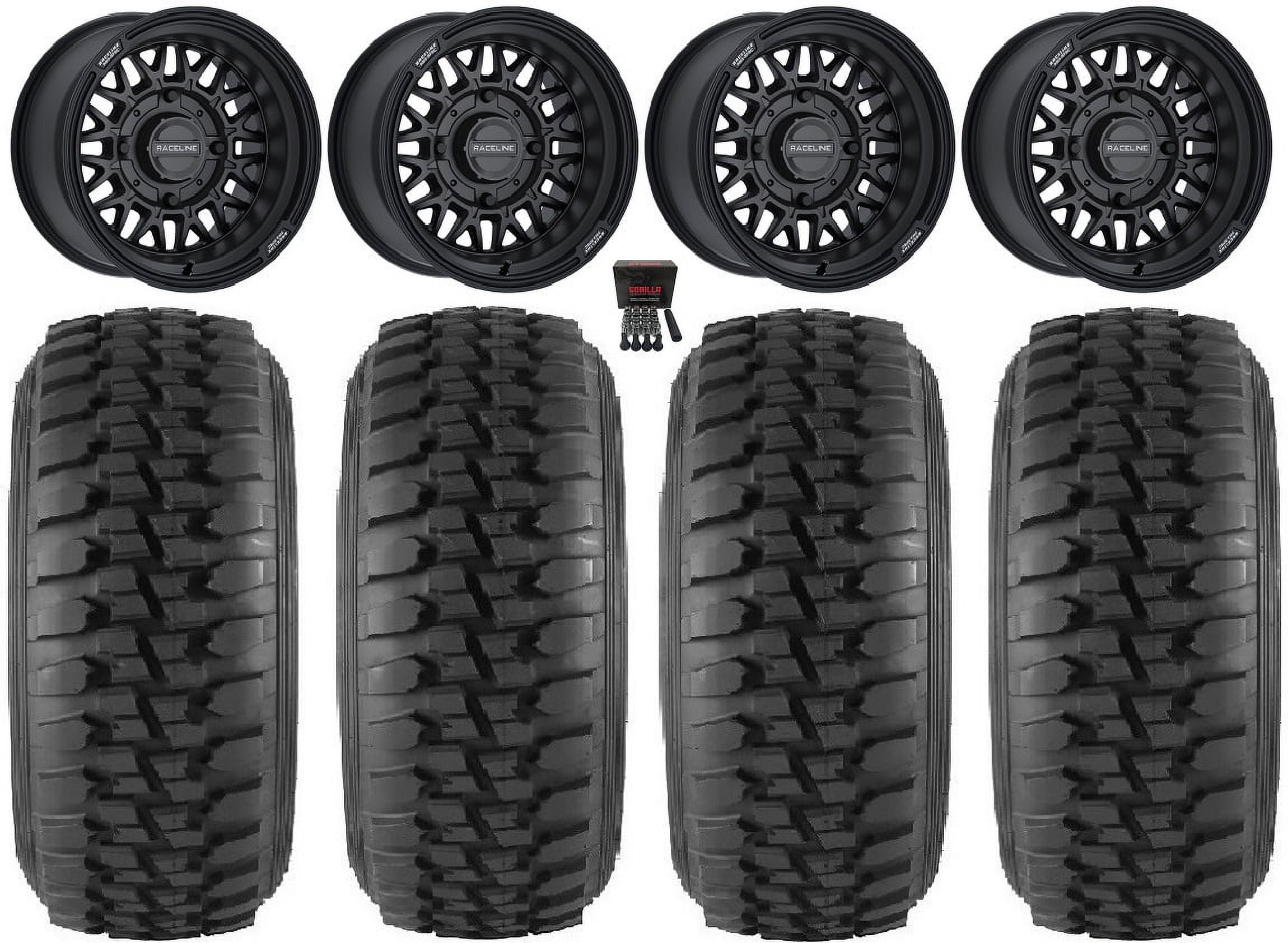 Raceline Omega 15" Wheels Satin Black 32" DS Soft Tires Sportsman RZR ...