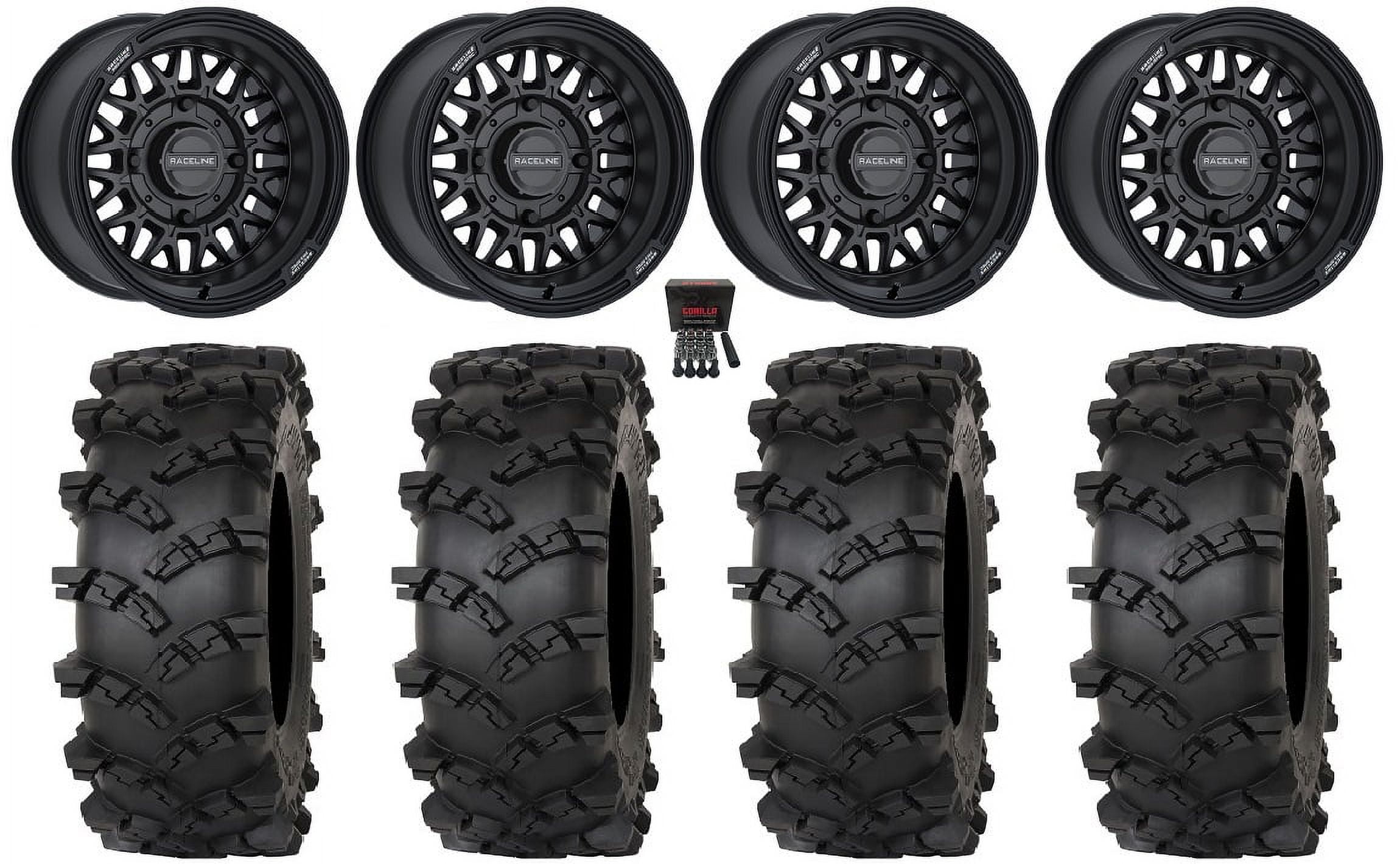 Raceline Omega 15" Wheels Satin Black 32" Outlaw M/T Tires Can-Am ...