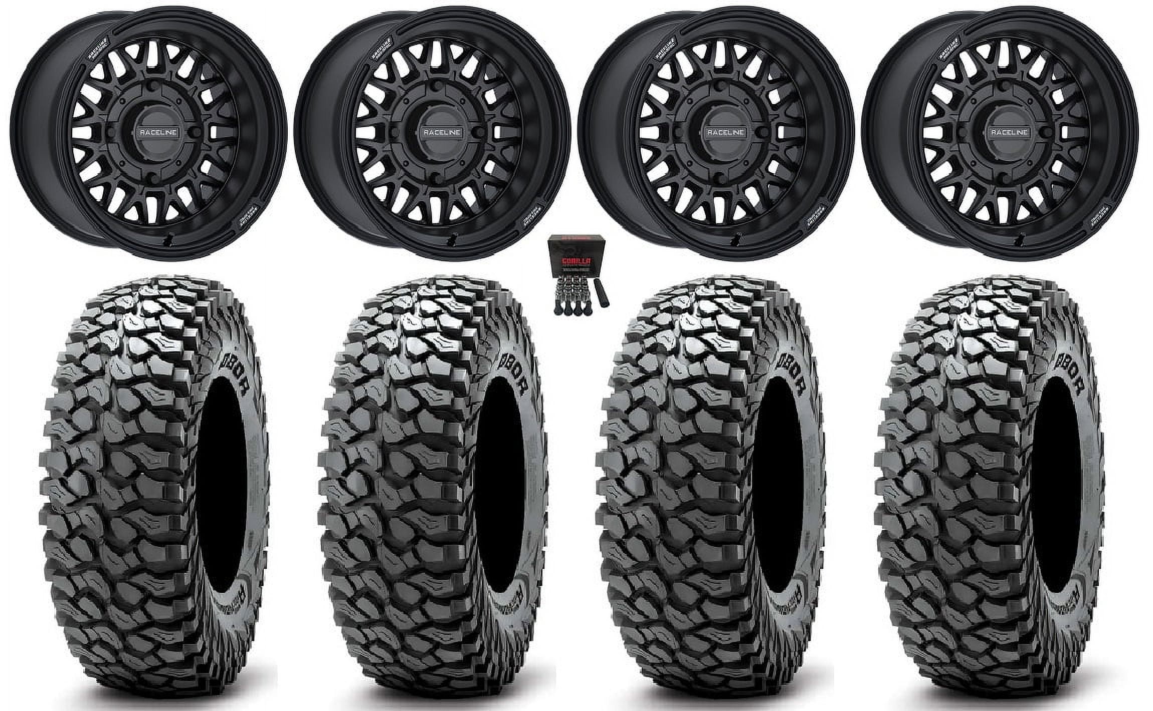 Raceline Omega 15" Wheels Satin Black 32" RocScraper Tires Polaris RZR ...